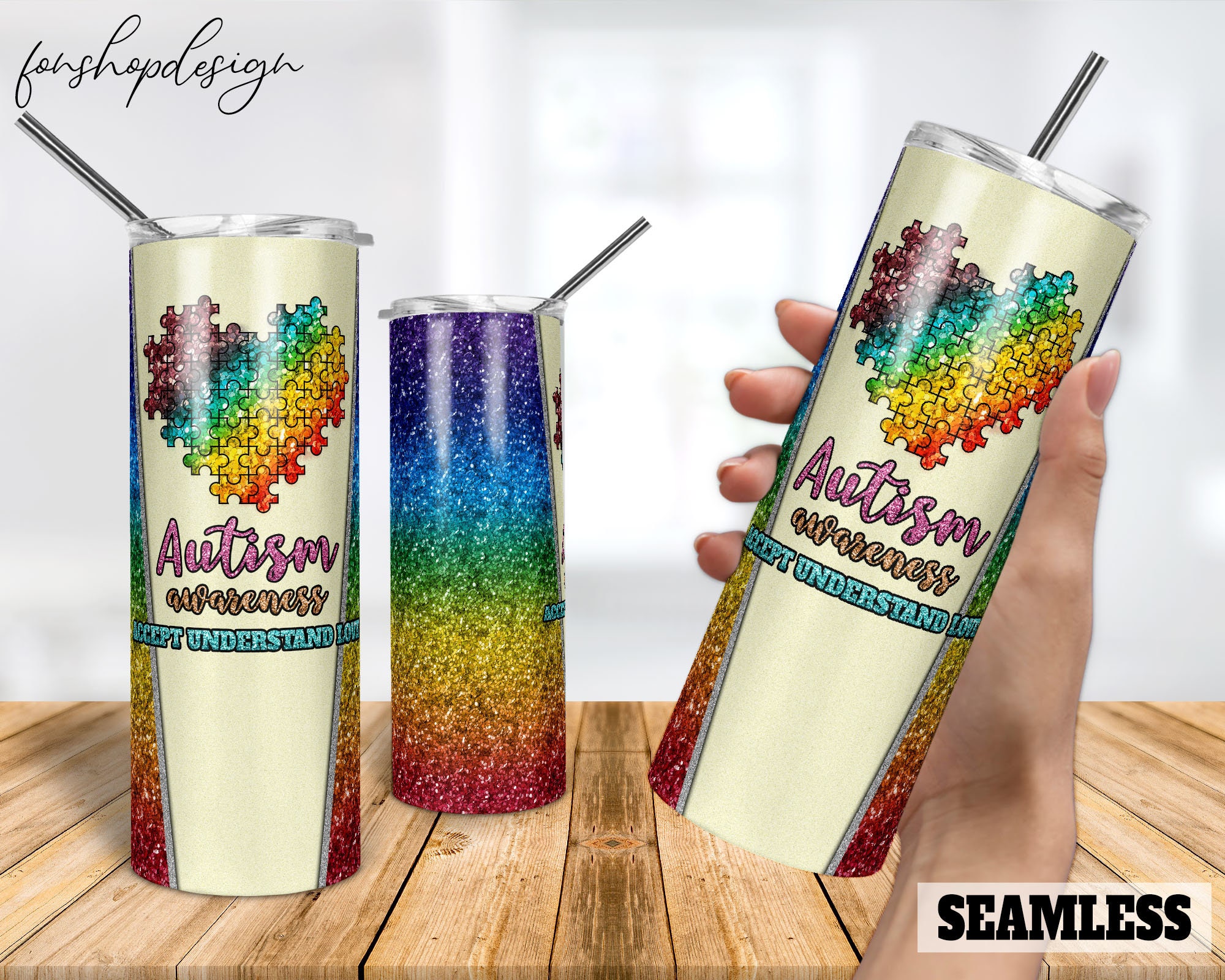 Autism Awareness Seamless 20oz Skinny Tapered & Straight Tumbler ...