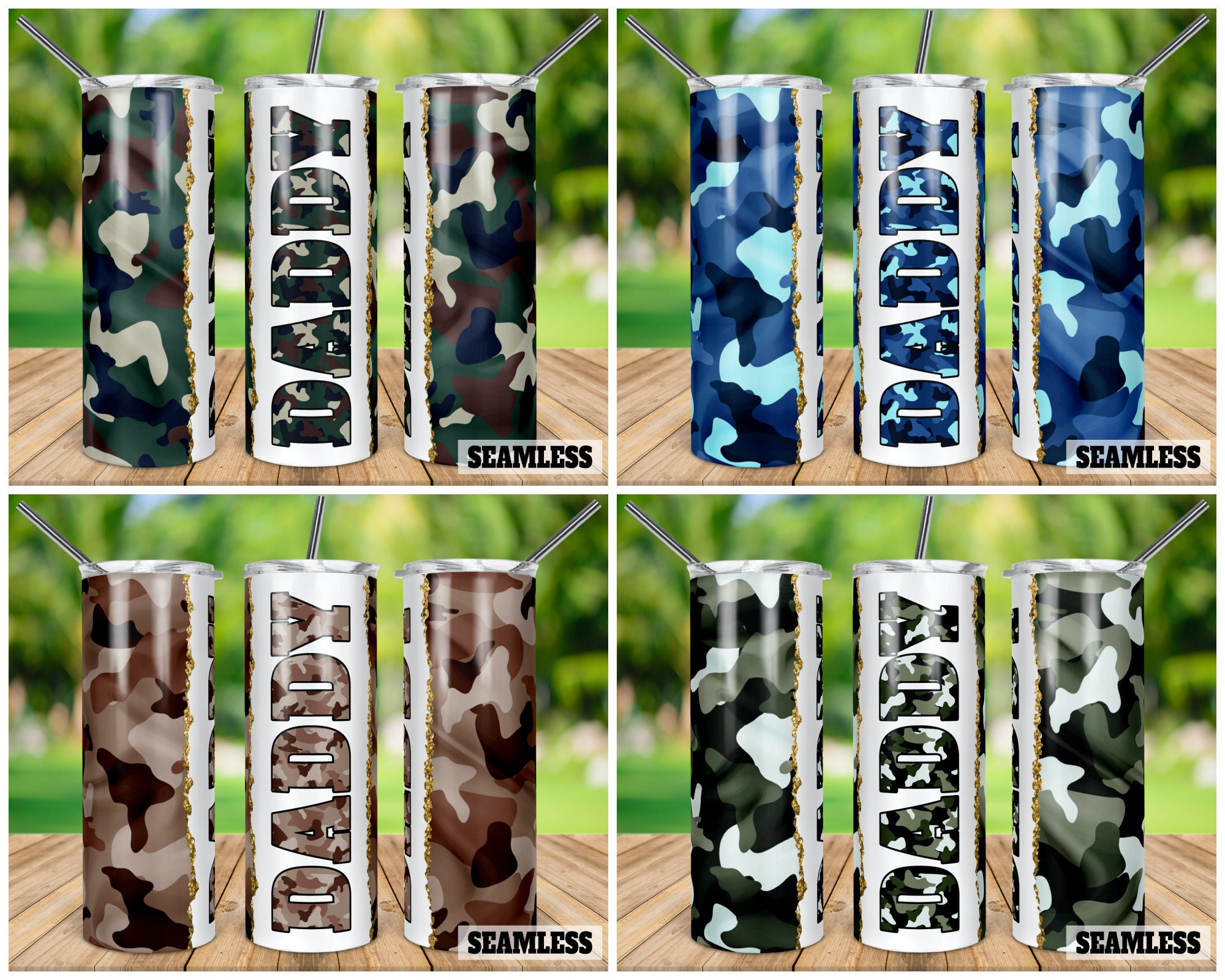 Bundle Best Daddy Ever Camouflage Camo Seamless 20oz Skinny - Etsy