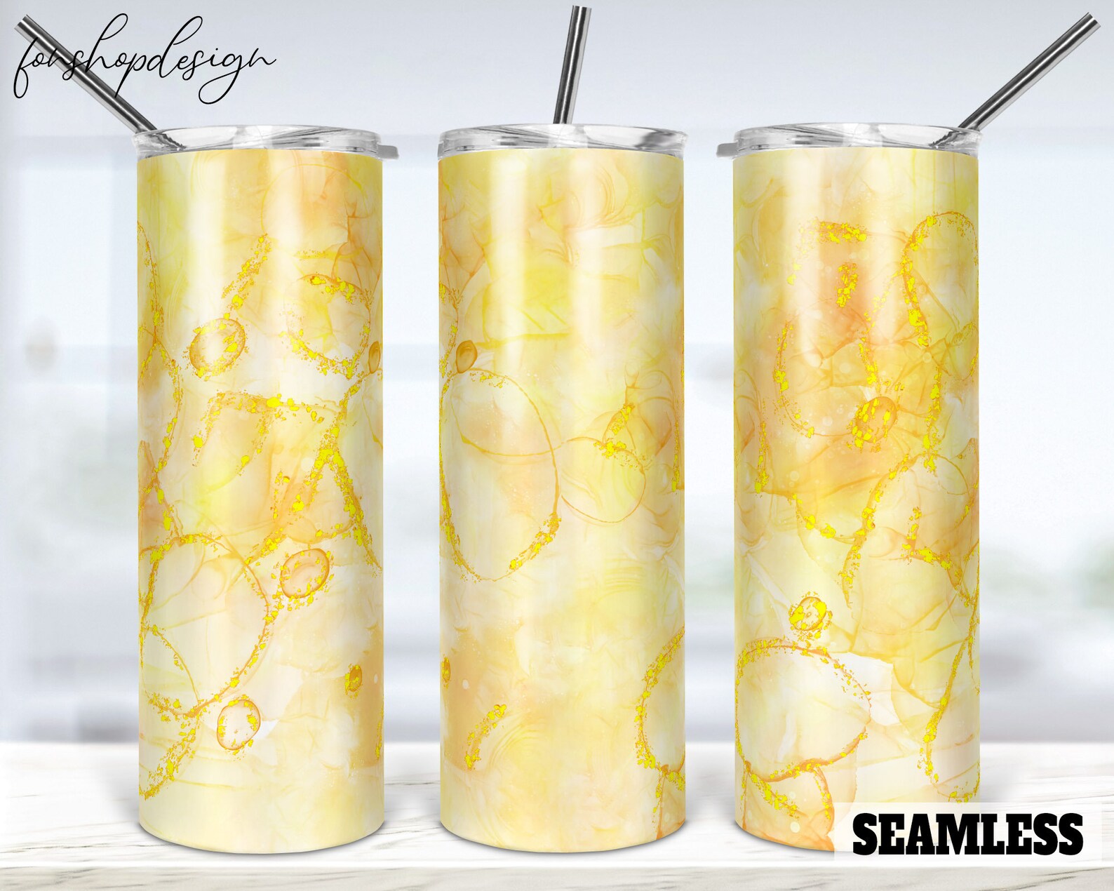 Yellow Glitter Alcohol Ink Seamless 20oz Skinny Tapered & - Etsy