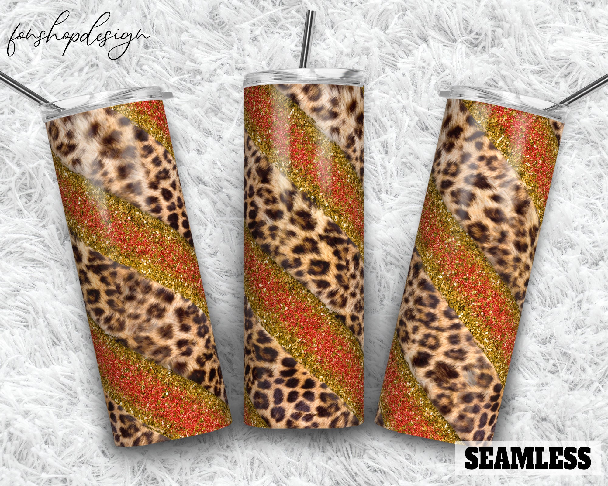 Leopard Print Glitter Gold Seamless 20oz Skinny Tapered & - Etsy