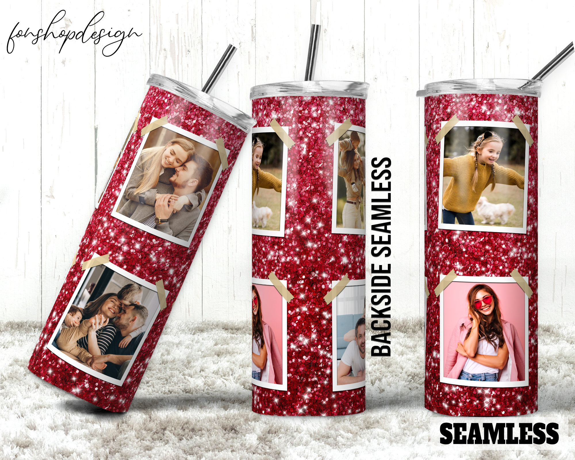 Red Glitter Photo Frame 20oz Skinny Tapered & Straight Tumbler - Etsy