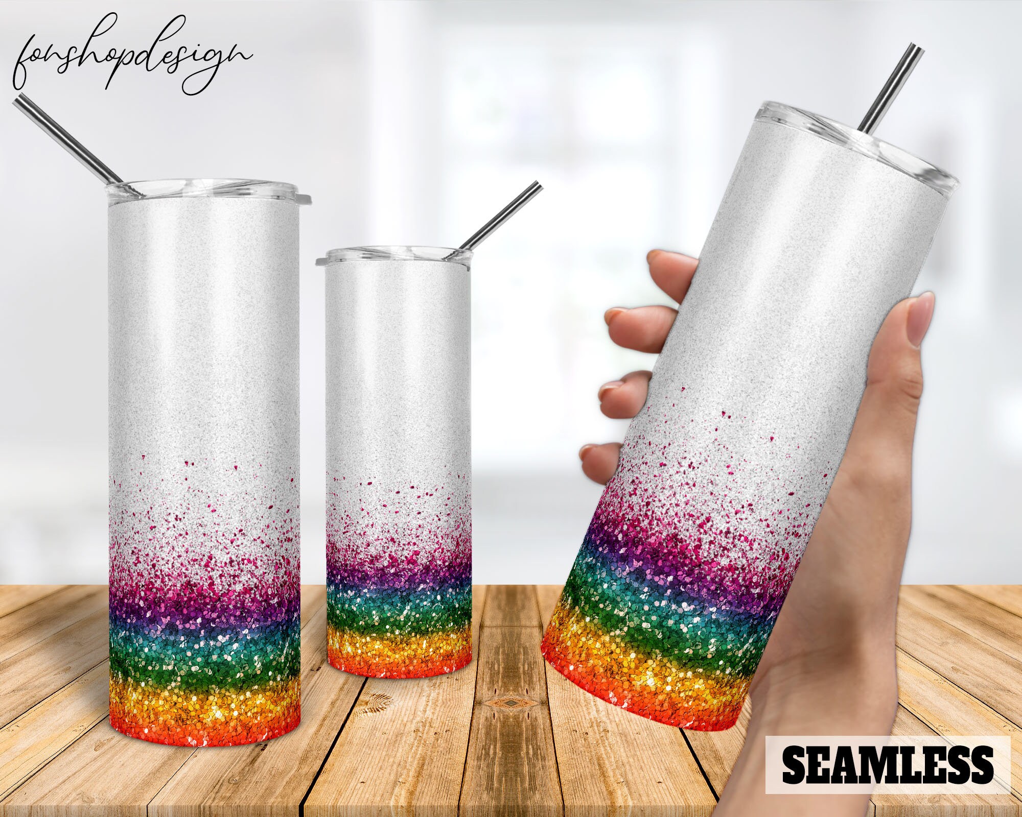 Glitter Confetti Rainbow Seamless 20oz Skinny Tapered & | Etsy