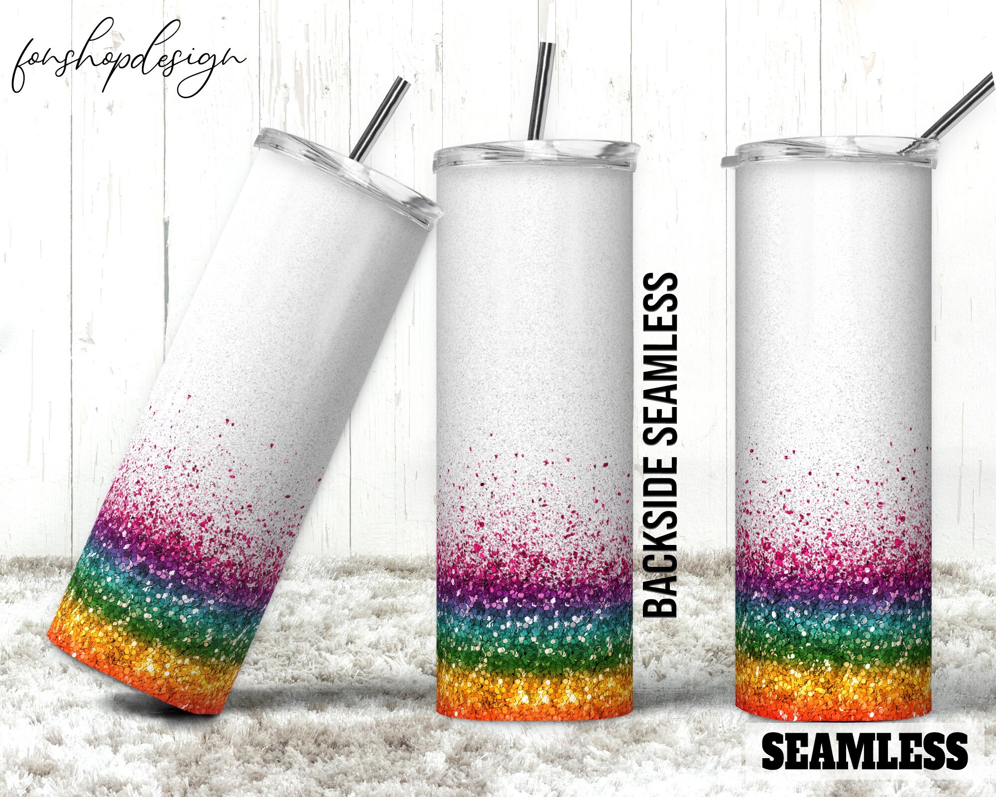 Glitter Confetti Rainbow Seamless 20oz Skinny Tapered & - Etsy