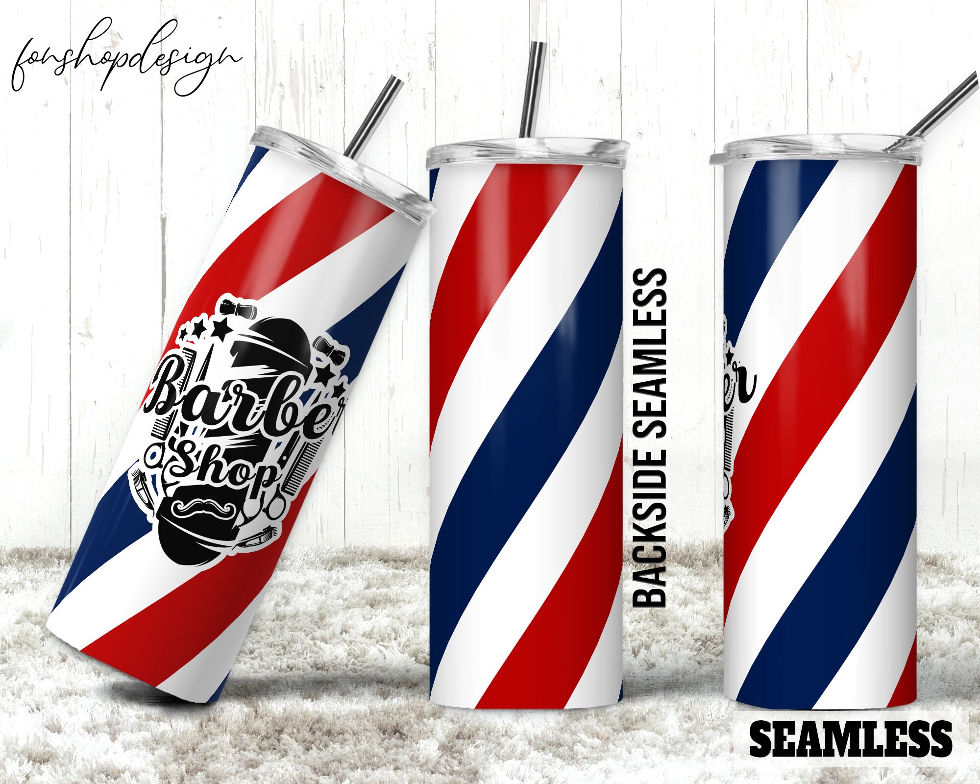 Barber Shop Seamless 20oz Skinny Tapered & Straight Tumbler Sublimation ...