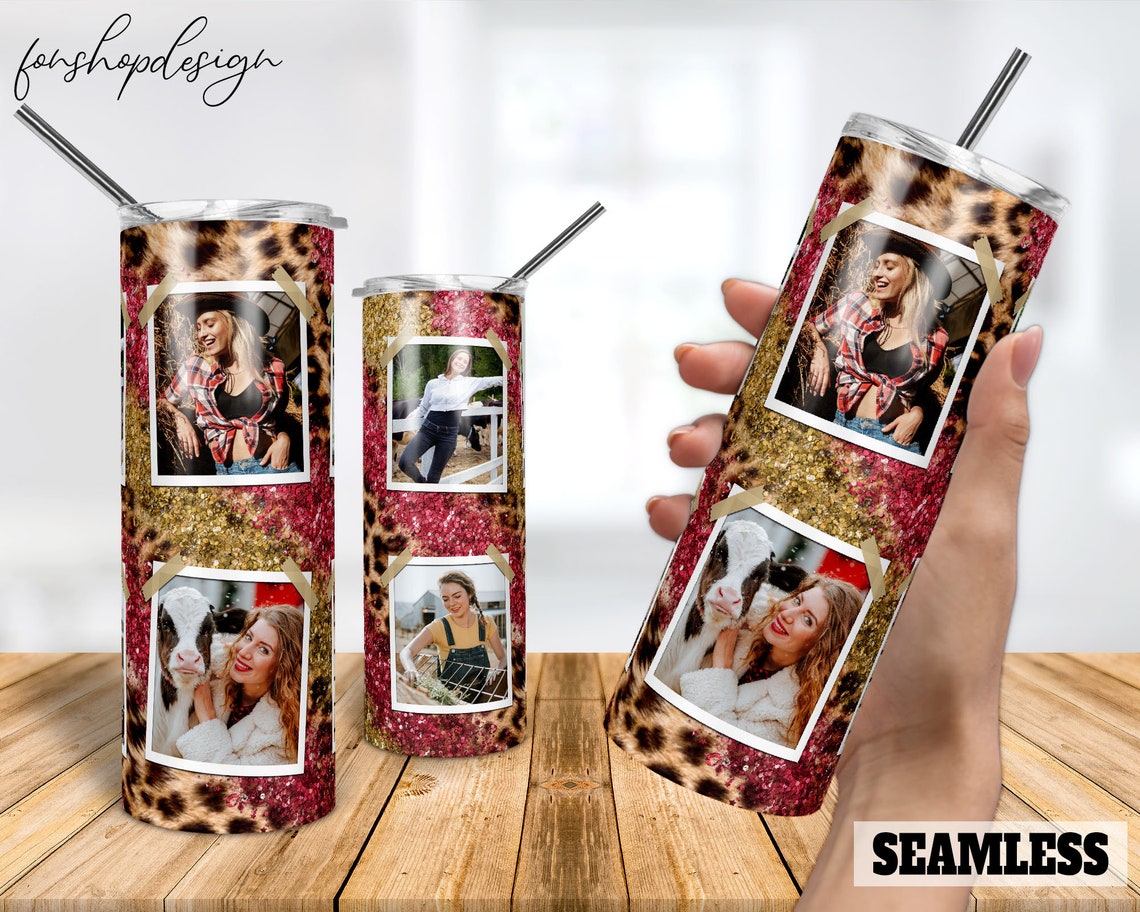 Pink Gold Glitter Leopard Photo Frame 20oz Skinny Tapered & - Etsy