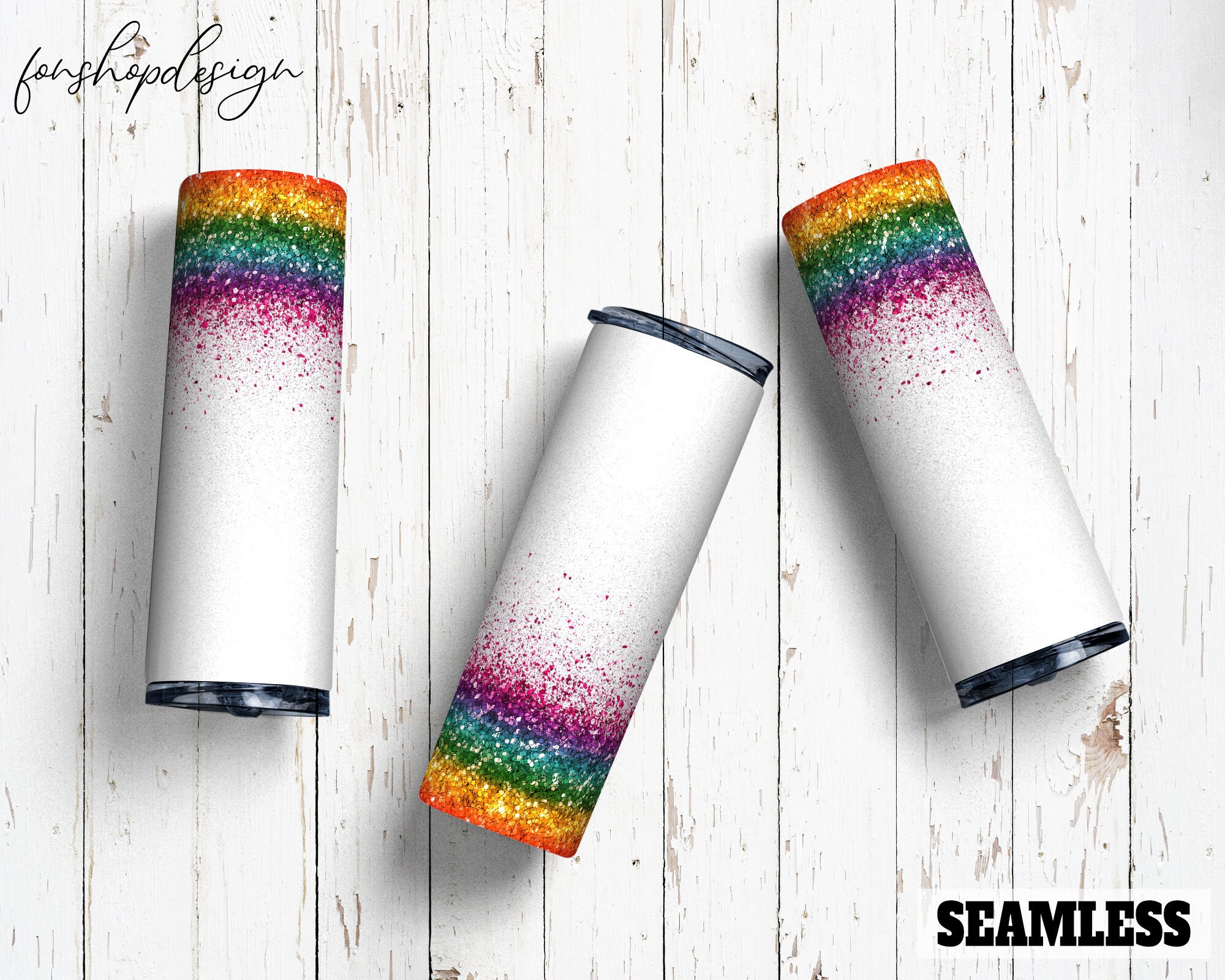 Glitter Confetti Rainbow Seamless 20oz Skinny Tapered & | Etsy