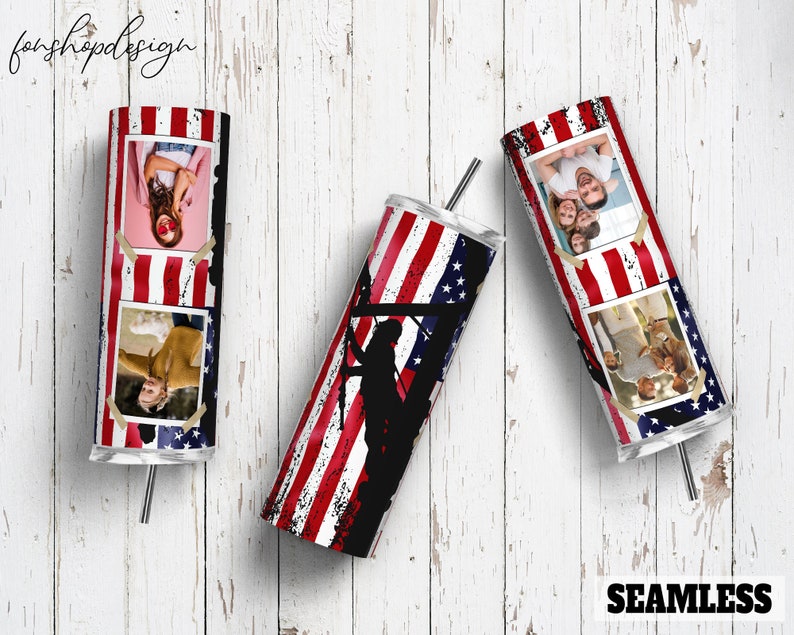 American Flag Lineman Photo Frame 20oz Skinny Tapered & - Etsy