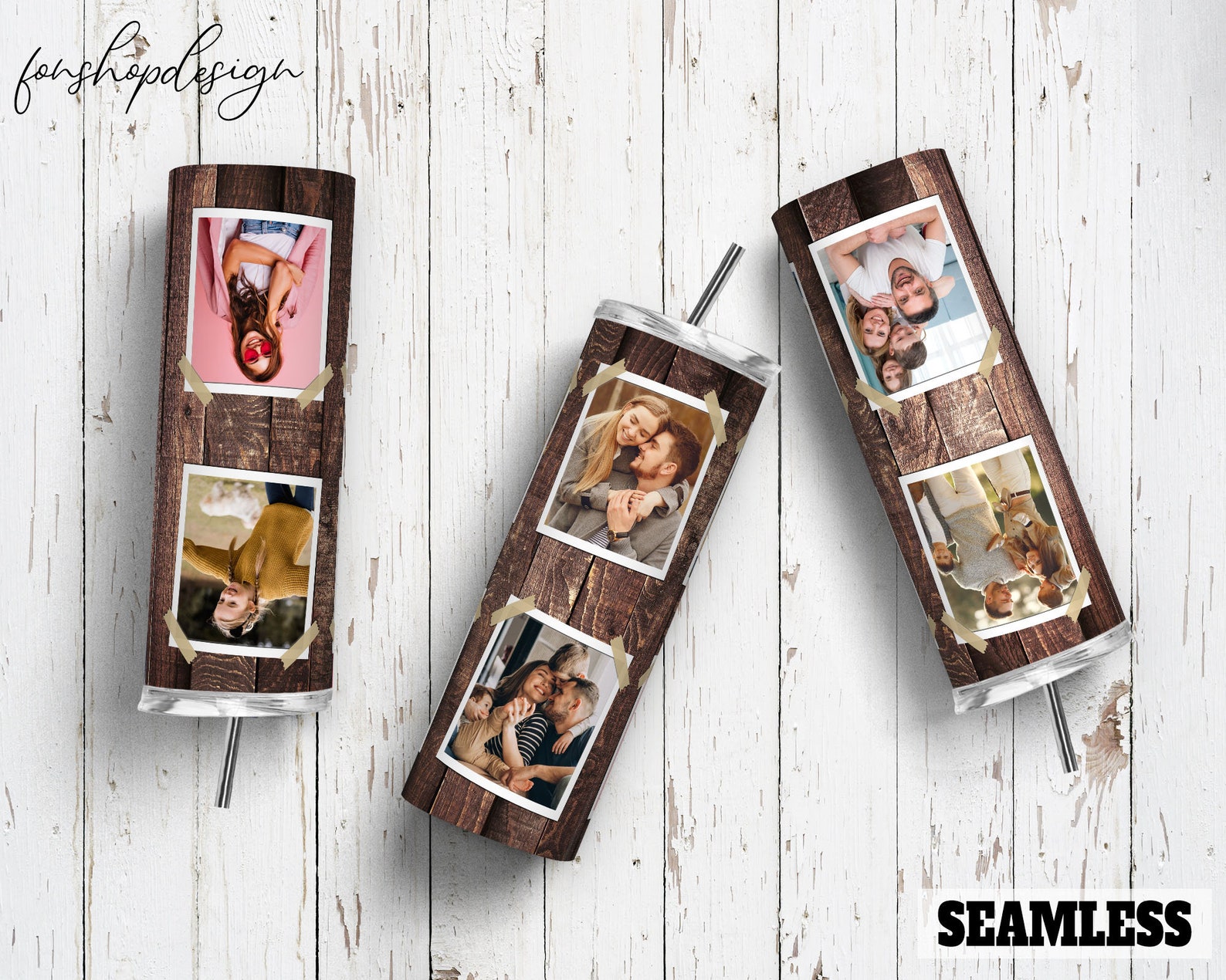 Rustic Wood Seamless Photo Collage Frame 20oz Skinny Tapered - Etsy