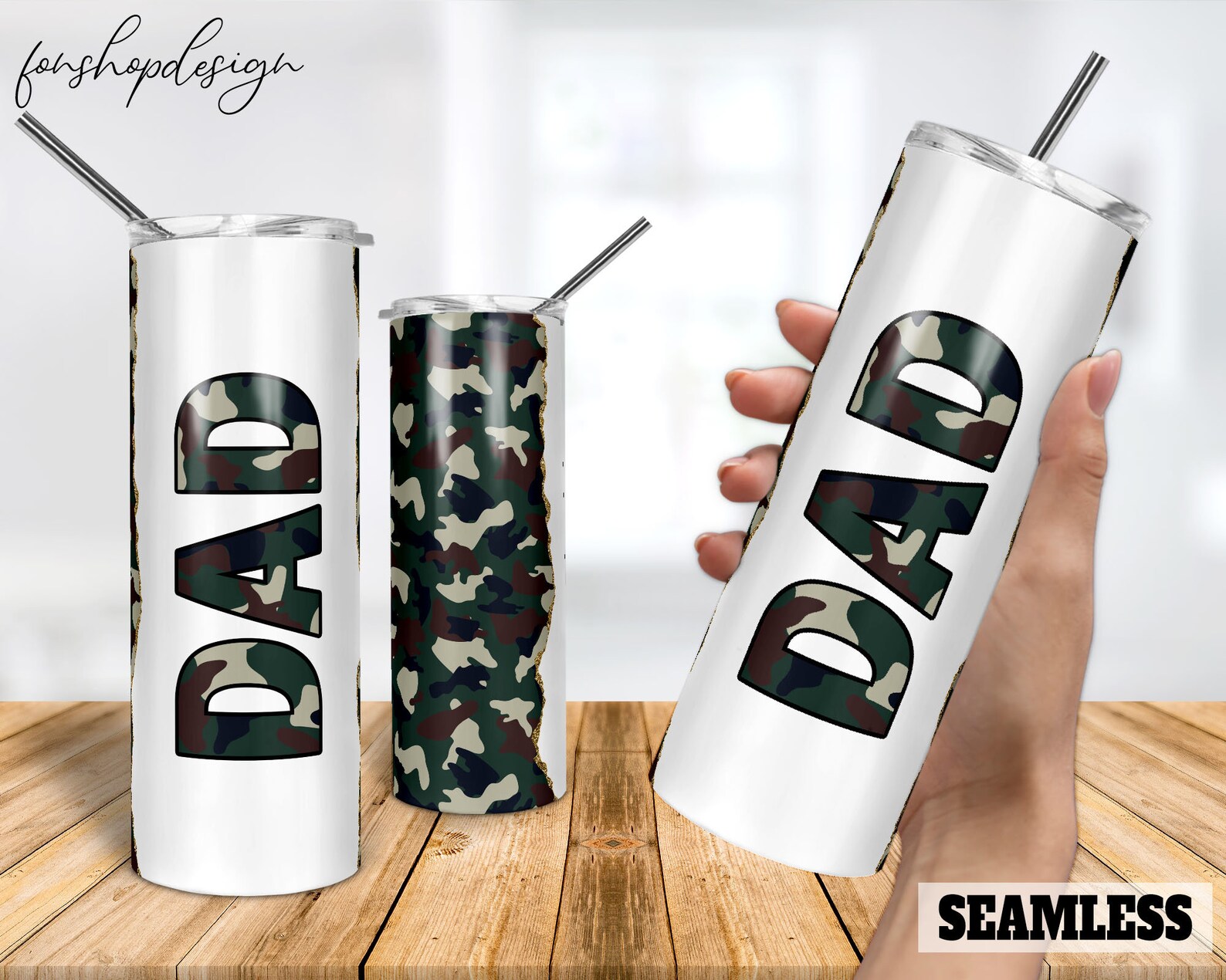Dad Camo Green Camouflage Seamless 20oz Skinny Tapered & - Etsy