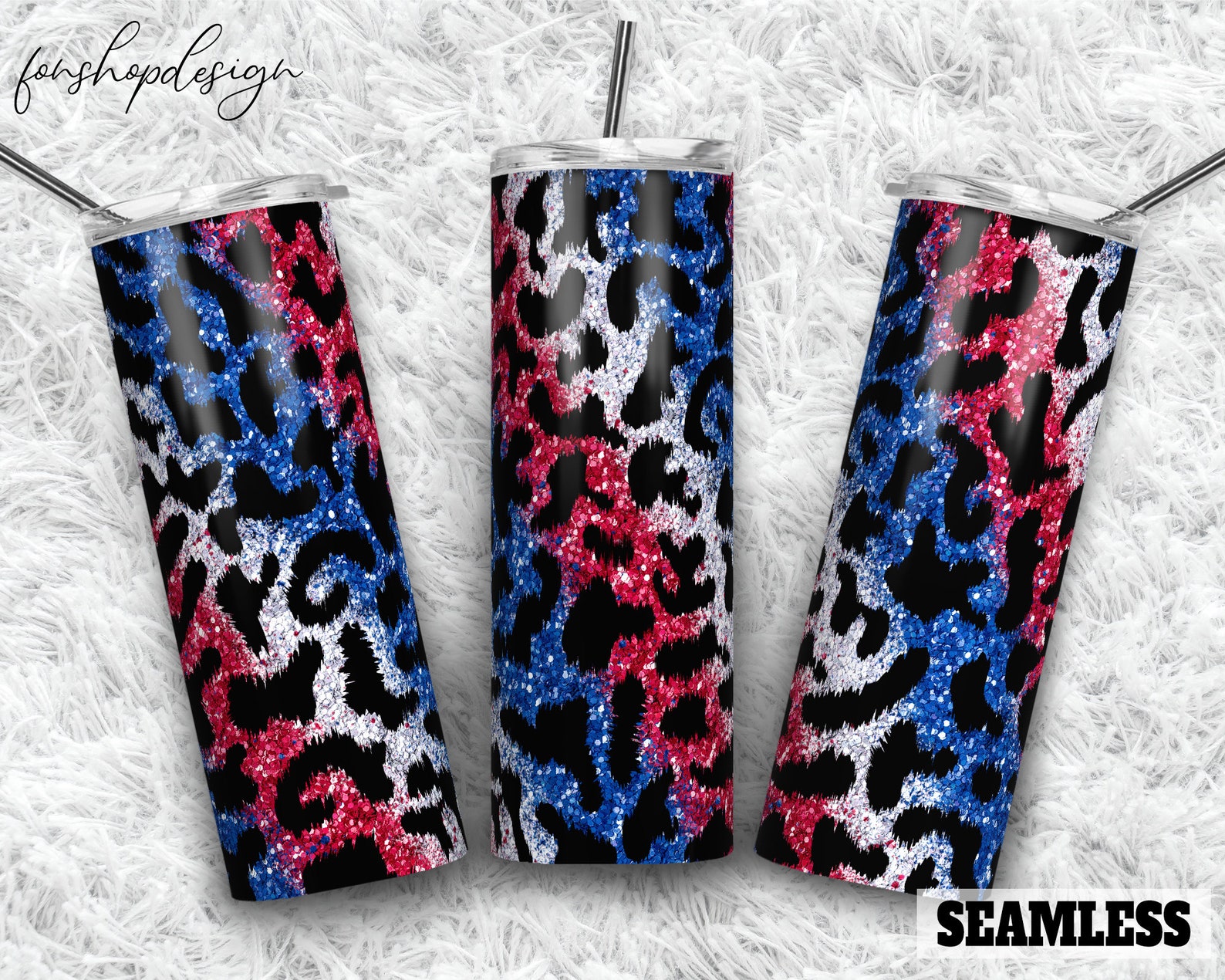 Cheetah Red White Blue Glitter Seamless 20oz Skinny Tapered & Straight ...