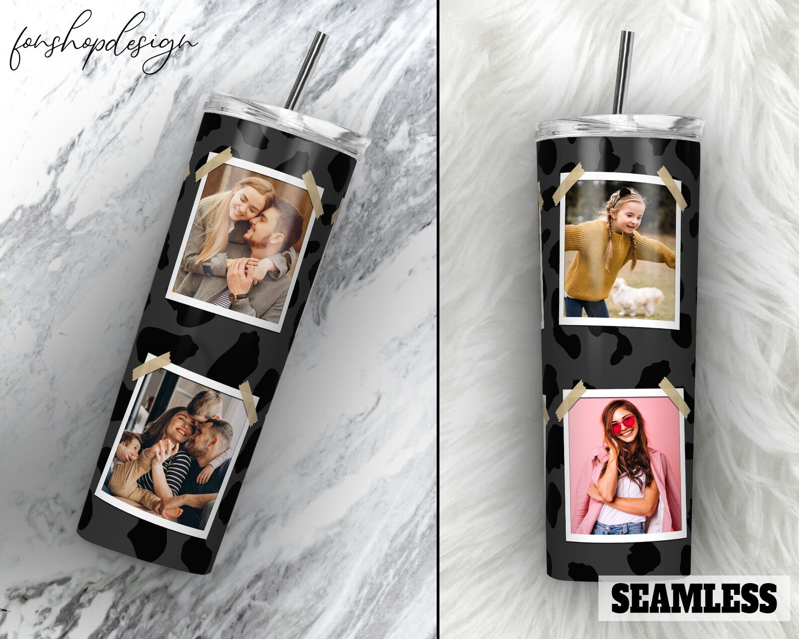 Black Leopard Cheetah Photo Frame 20oz Skinny Tapered & - Etsy