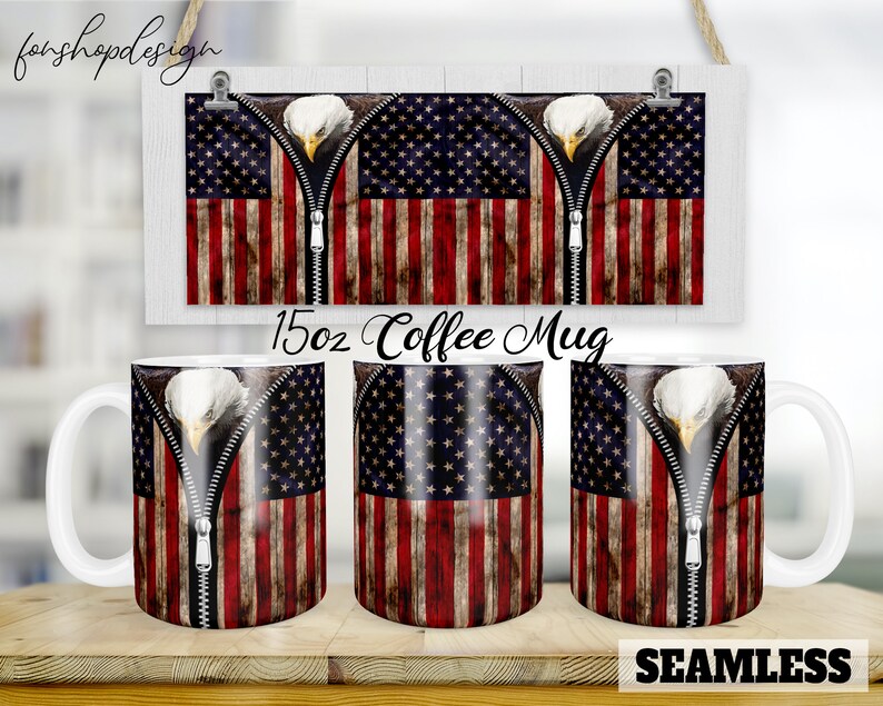 American Flag Eagle Seamless 11oz & 15oz Coffee Mug Sublimation ...