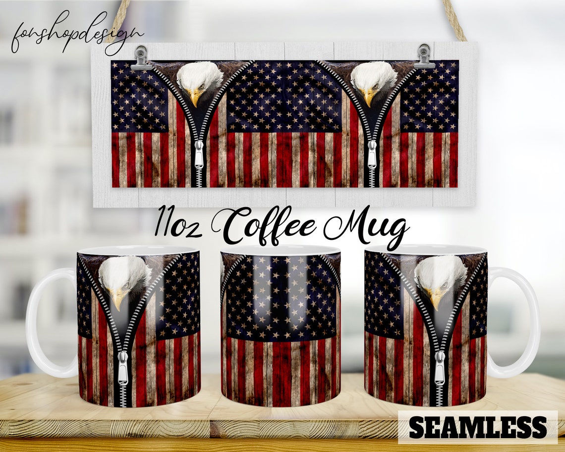 American Flag Eagle Seamless 11oz & 15oz Coffee Mug Sublimation ...