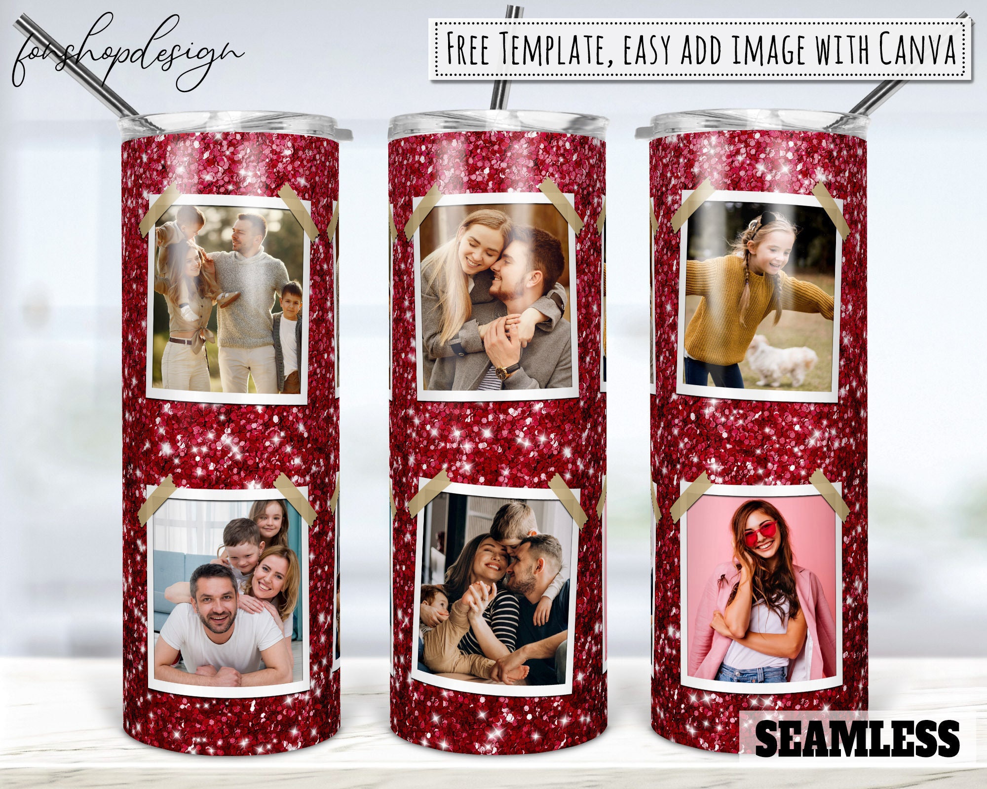 Red Glitter Photo Frame 20oz Skinny Tapered & Straight Tumbler - Etsy