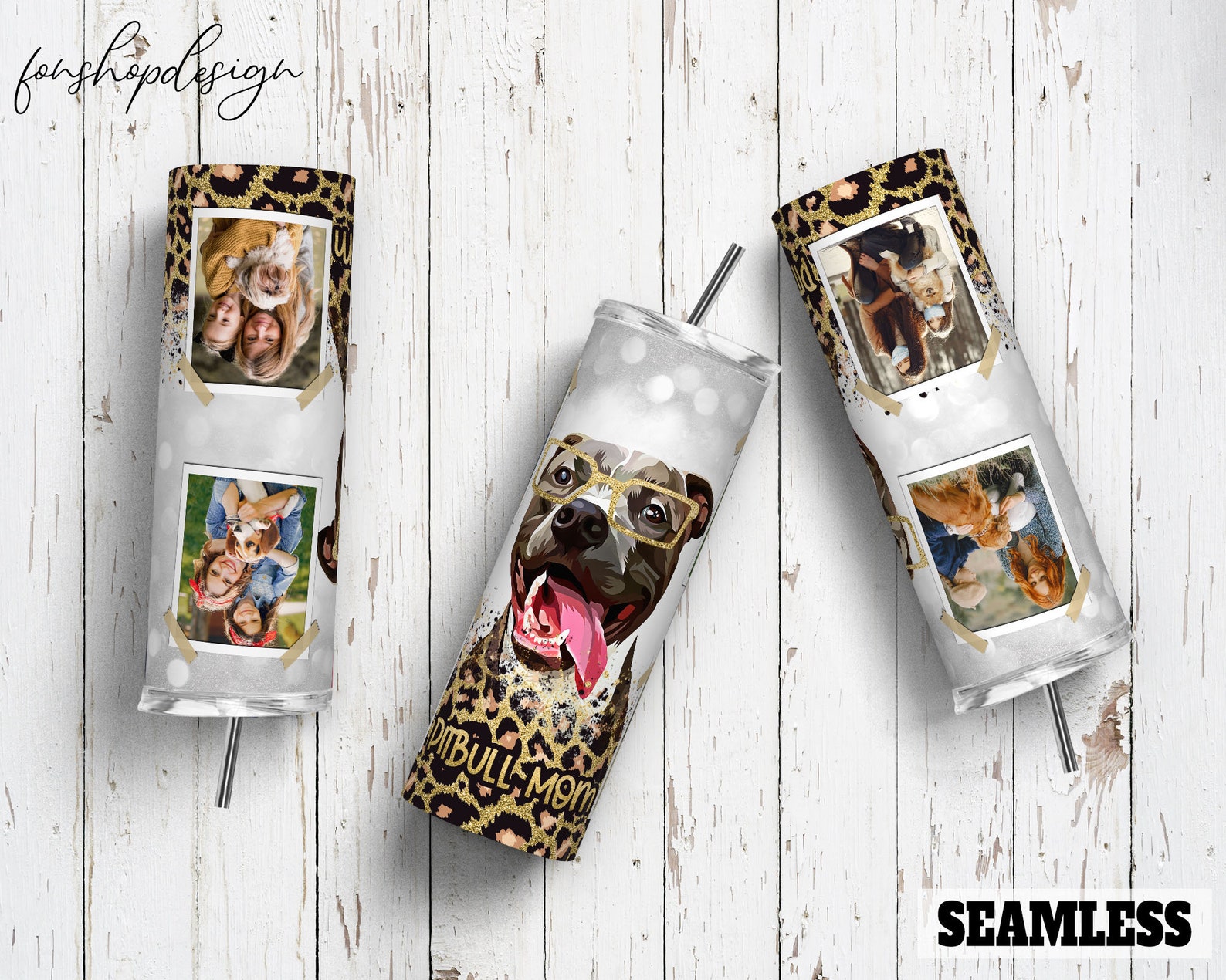 Pitbull Dog Mom Photo Frame 20oz Skinny Tapered & Straight - Etsy