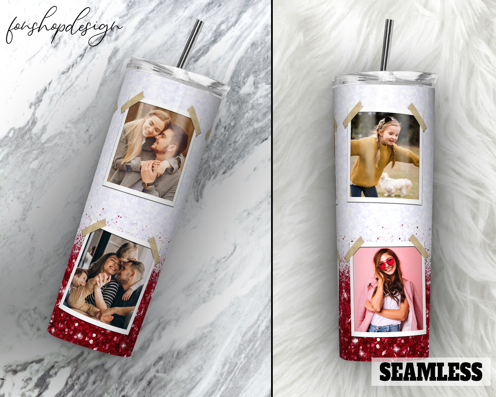 Red Faux Glitter Confetti Photo Frame 20oz Skinny Tapered & - Etsy