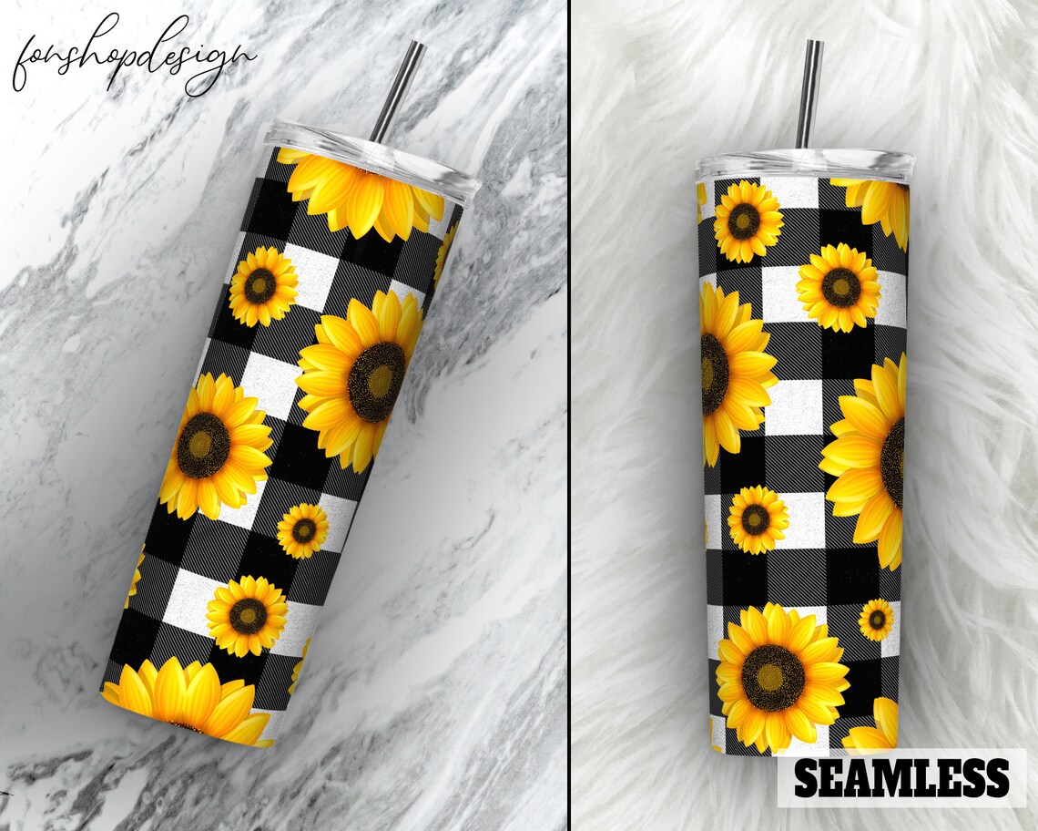 Buffalo Plaid Sunflower Seamless 20oz Skinny Tapered & - Etsy