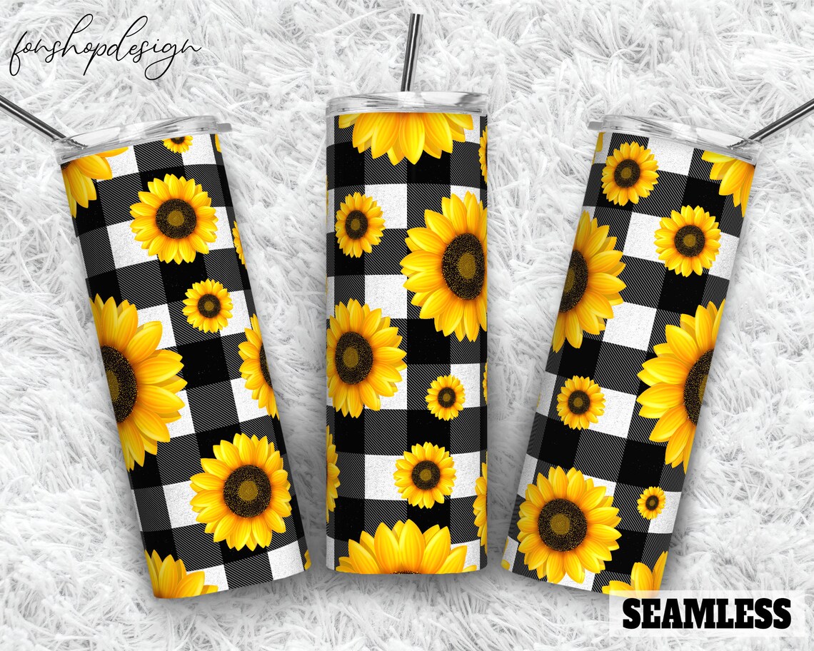 Buffalo Plaid Sunflower Seamless 20oz Skinny Tapered & - Etsy