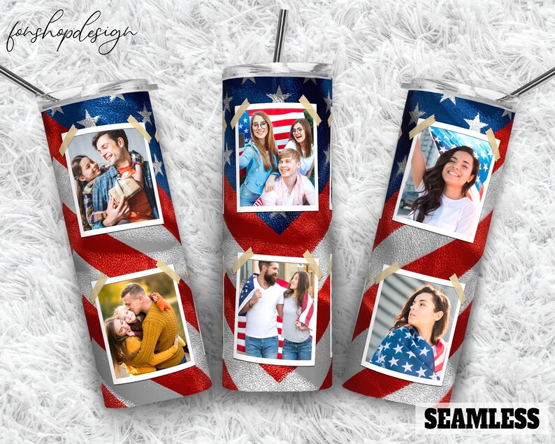 America Usa Flag Photo Frame 20oz Skinny Tapered & Straight Tumbler ...