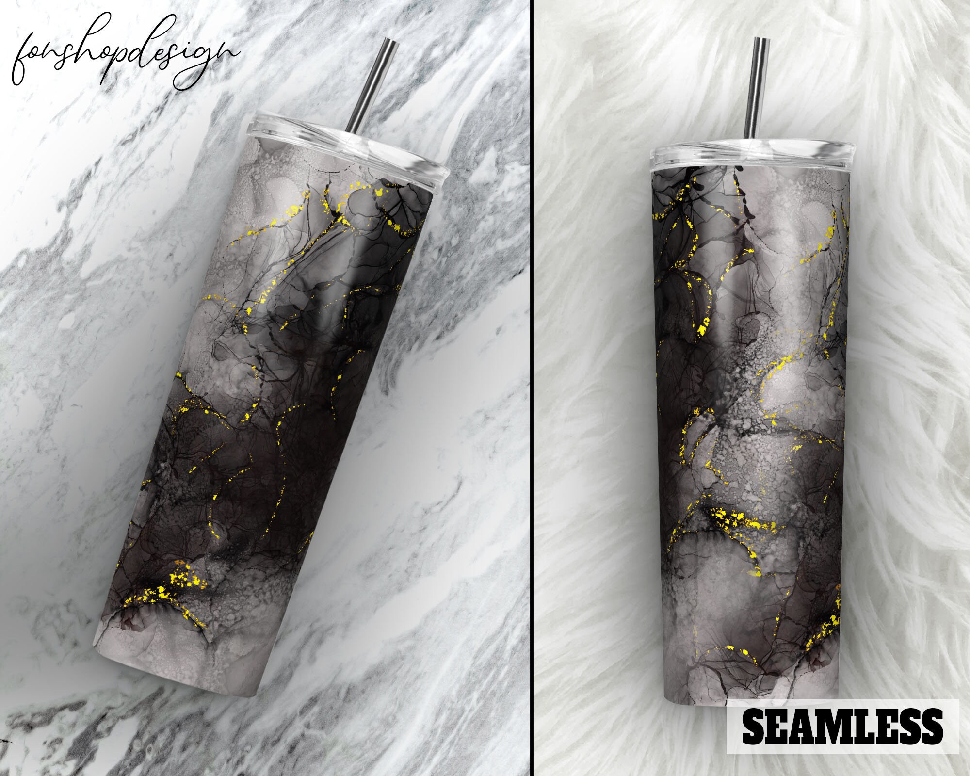 Silver Black Glitter Abstract Marble Seamless 20oz Skinny Tapered ...