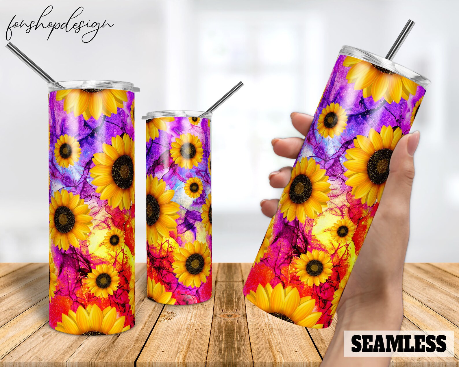 Rainbow Sunflower Alcohol Ink Seamless 20oz Skinny Tapered & - Etsy