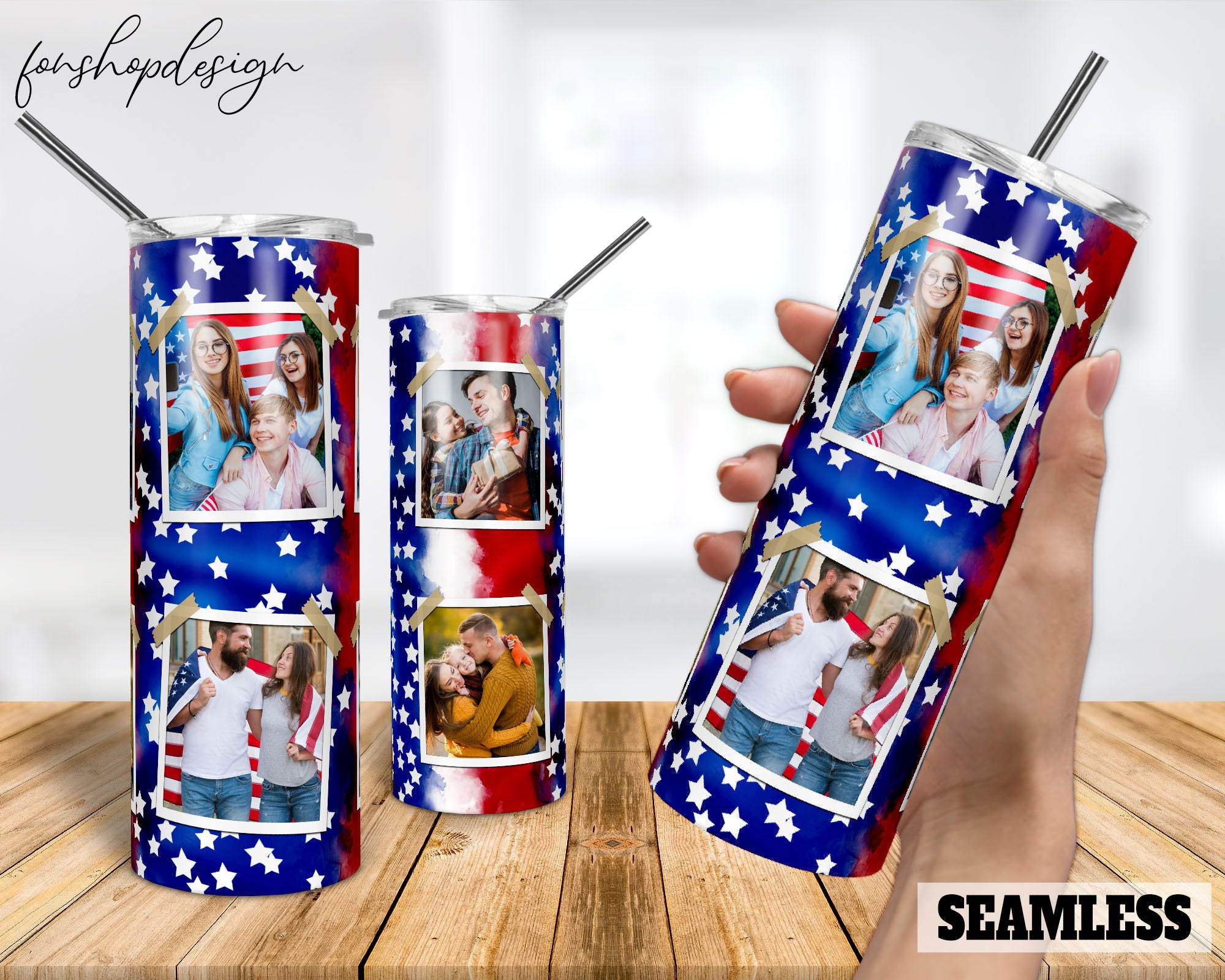 American Flag, 4th of July Photo Frame 20oz Skinny Tapered & Straight ...