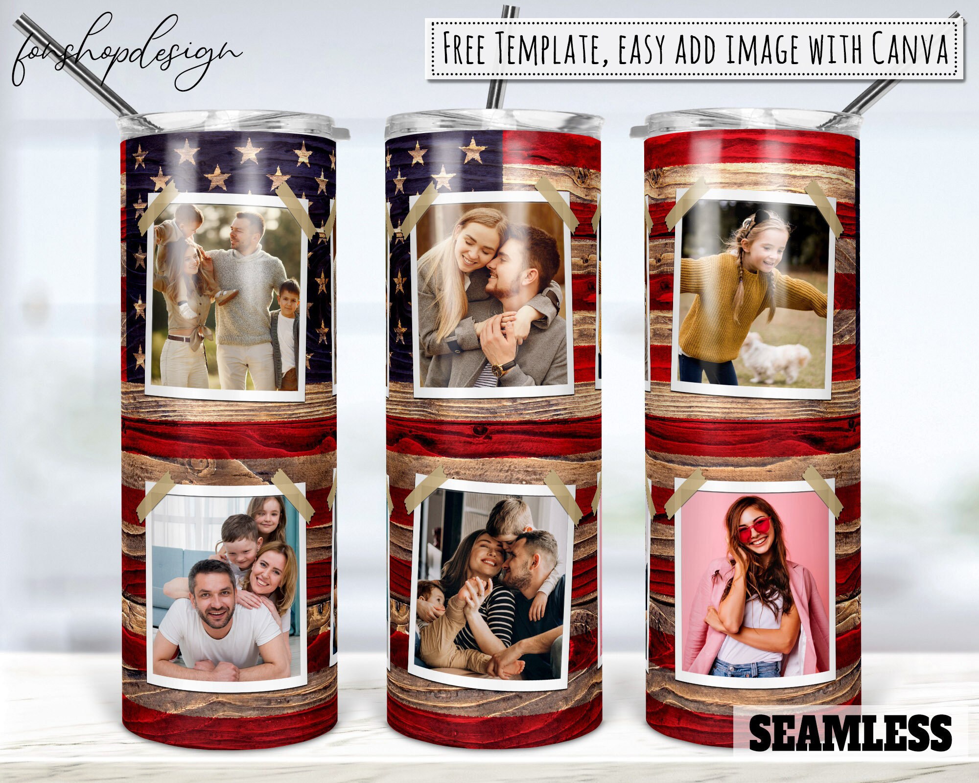 American Usa Wood Flag Photo Frame 20oz Skinny Tapered & - Etsy