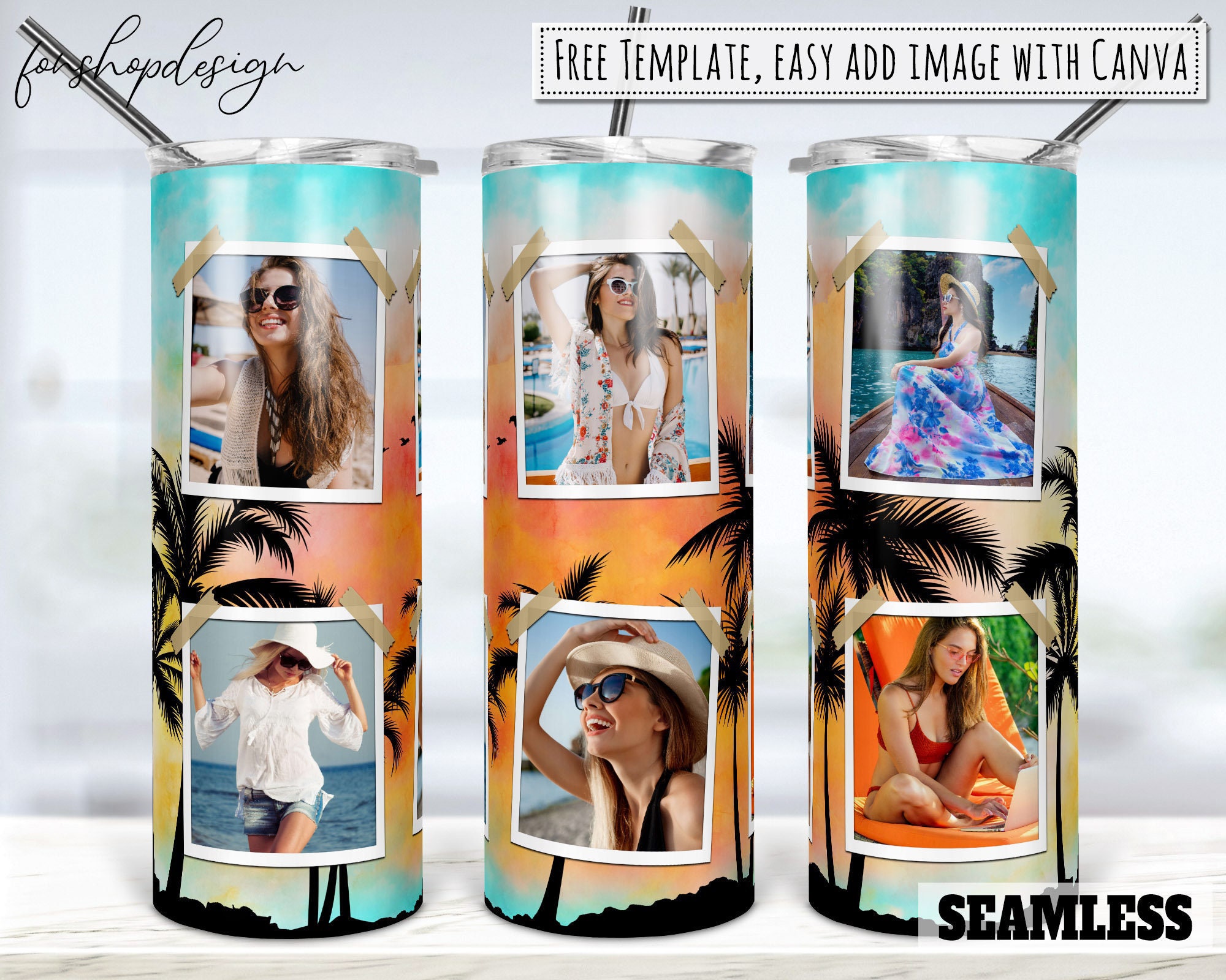 Beach Summer Palm Photo Frame 20oz Skinny Tapered & Straight - Etsy