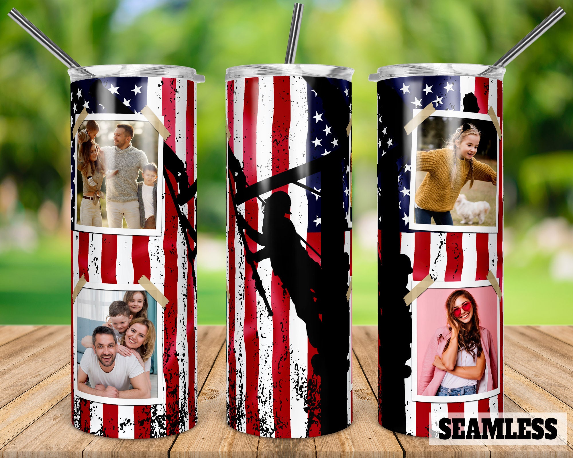 American Flag Lineman Photo Frame 20oz Skinny Tapered & | Etsy