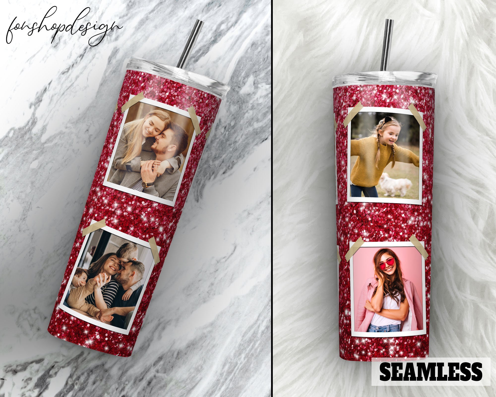 Red Glitter Photo Frame 20oz Skinny Tapered & Straight Tumbler - Etsy