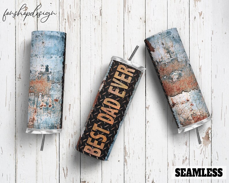 Best Dad Ever Rust Metal Seamless 20oz Skinny Tapered & - Etsy