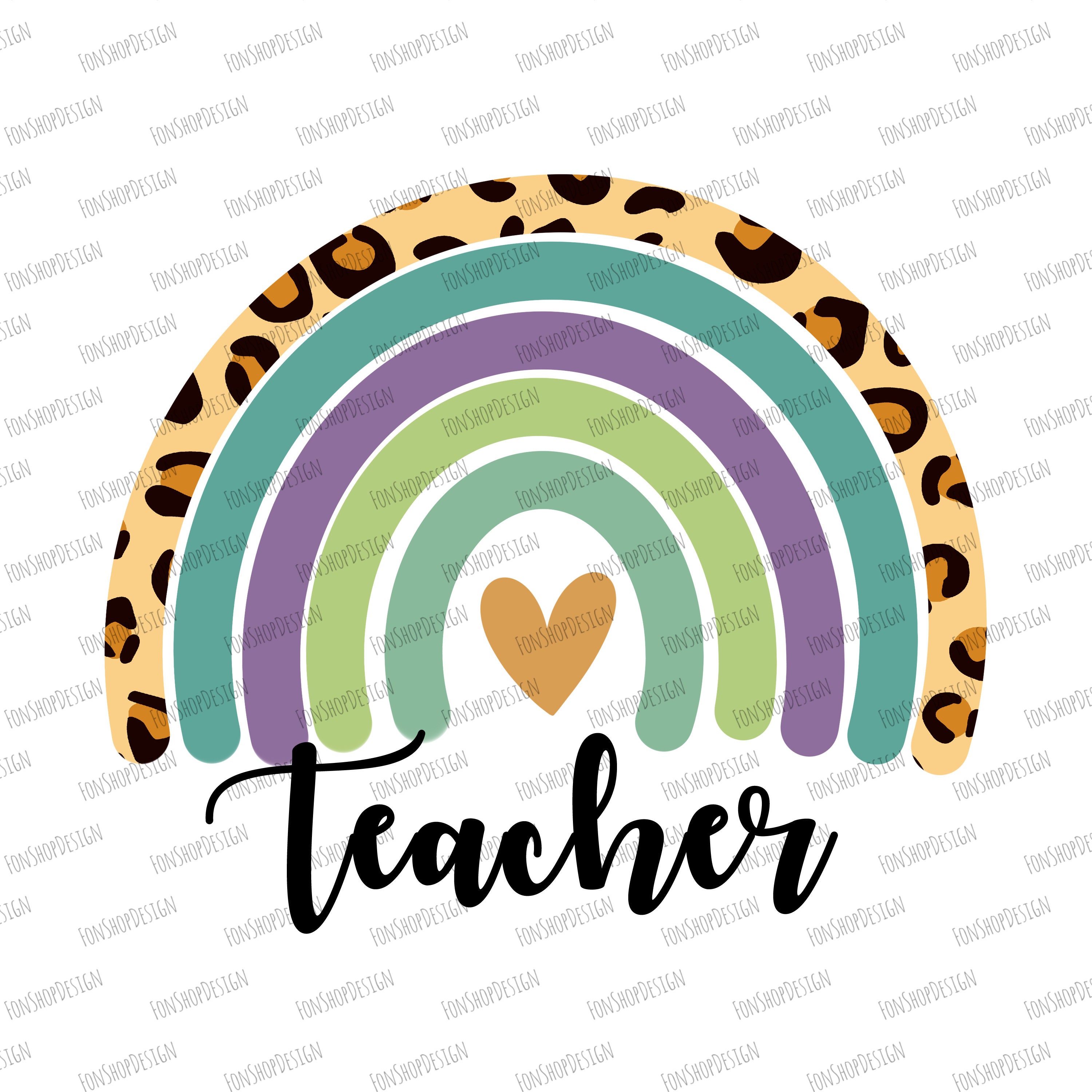Teacher Rainbow Leopard Cheetah Watercolor Png Back To | Etsy