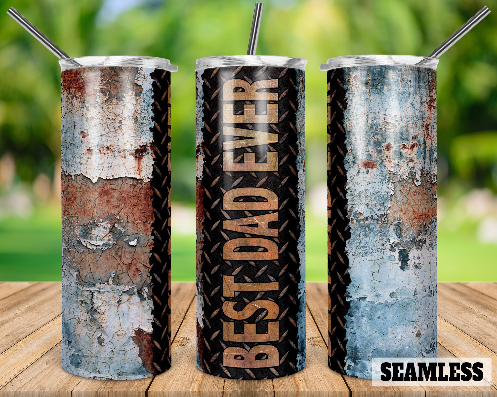 Best Dad Ever Rust Metal Seamless 20oz Skinny Tapered & | Etsy