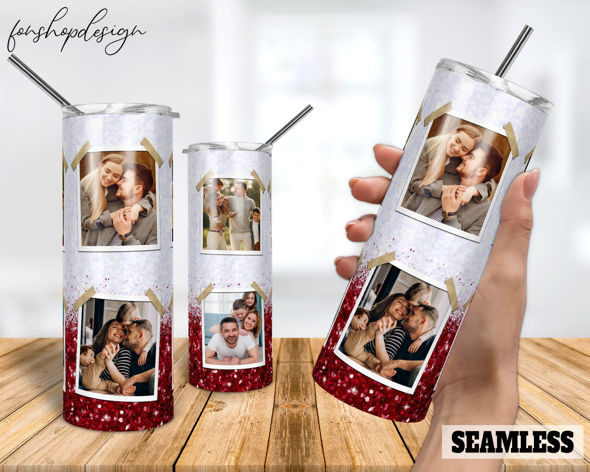 Red Faux Glitter Confetti Photo Frame 20oz Skinny Tapered & - Etsy