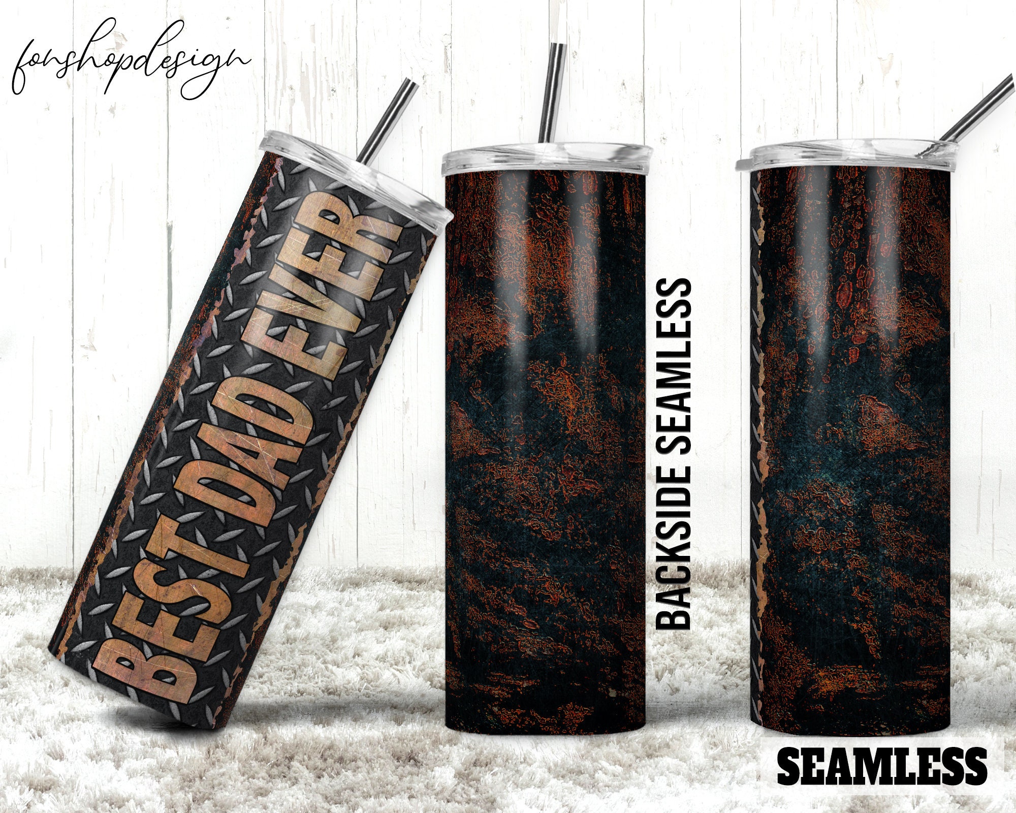 Best Dad Ever Rust Metal Seamless 20oz Skinny Tapered & - Etsy
