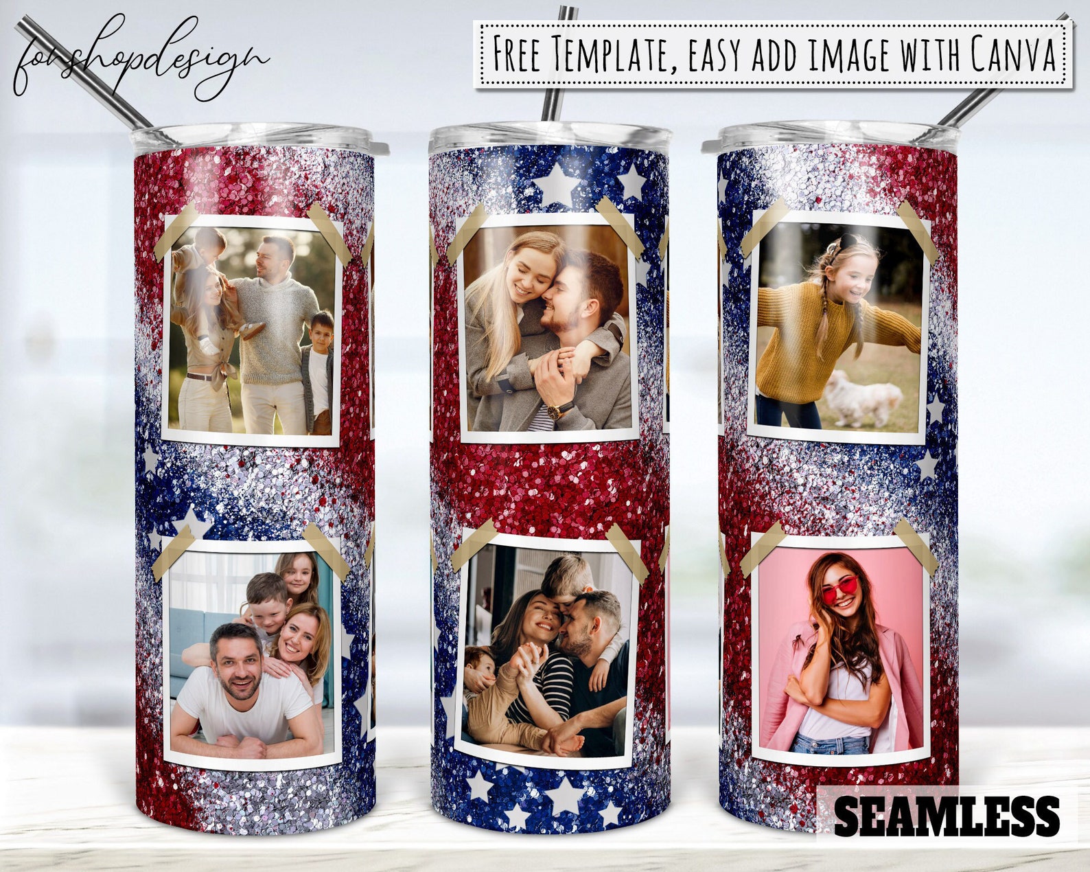 Red White Blue Glitter Photo Frame 20oz Skinny Tapered & - Etsy