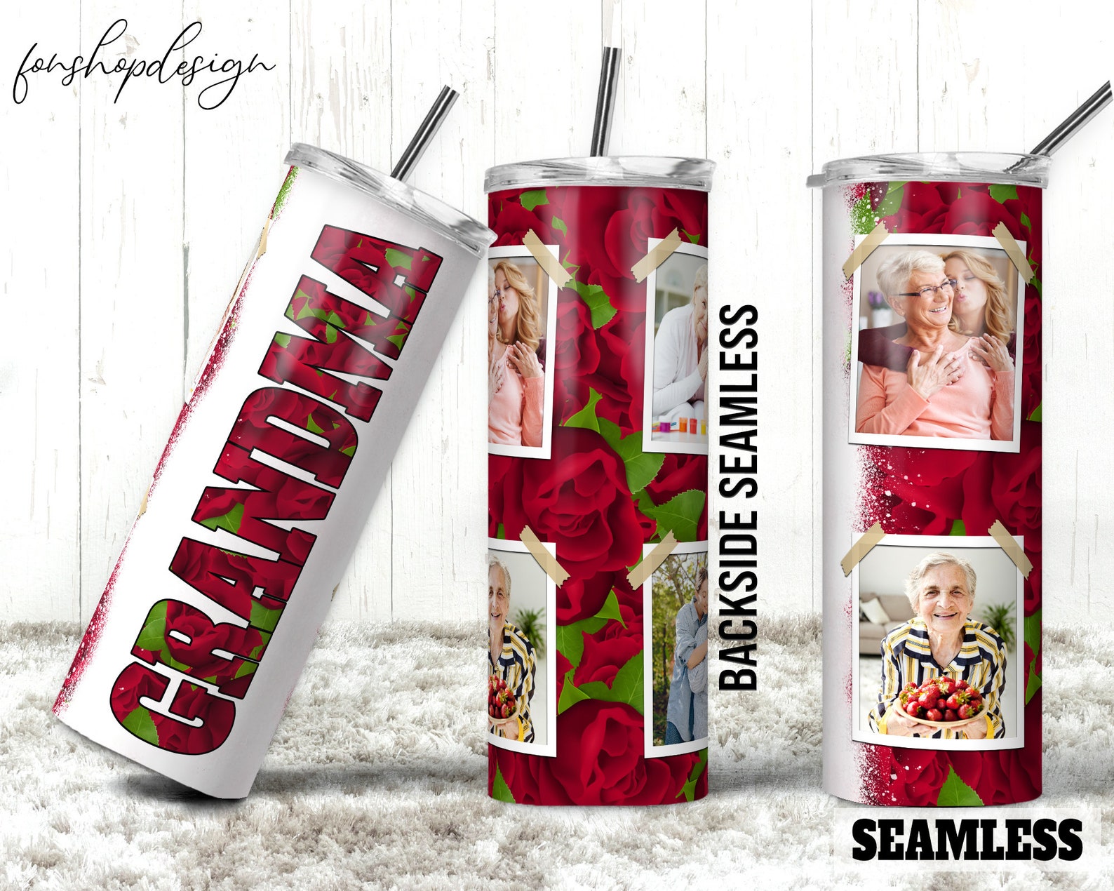 Grandma Rose Photo Frame 20oz Skinny Tapered & Straight Tumbler ...