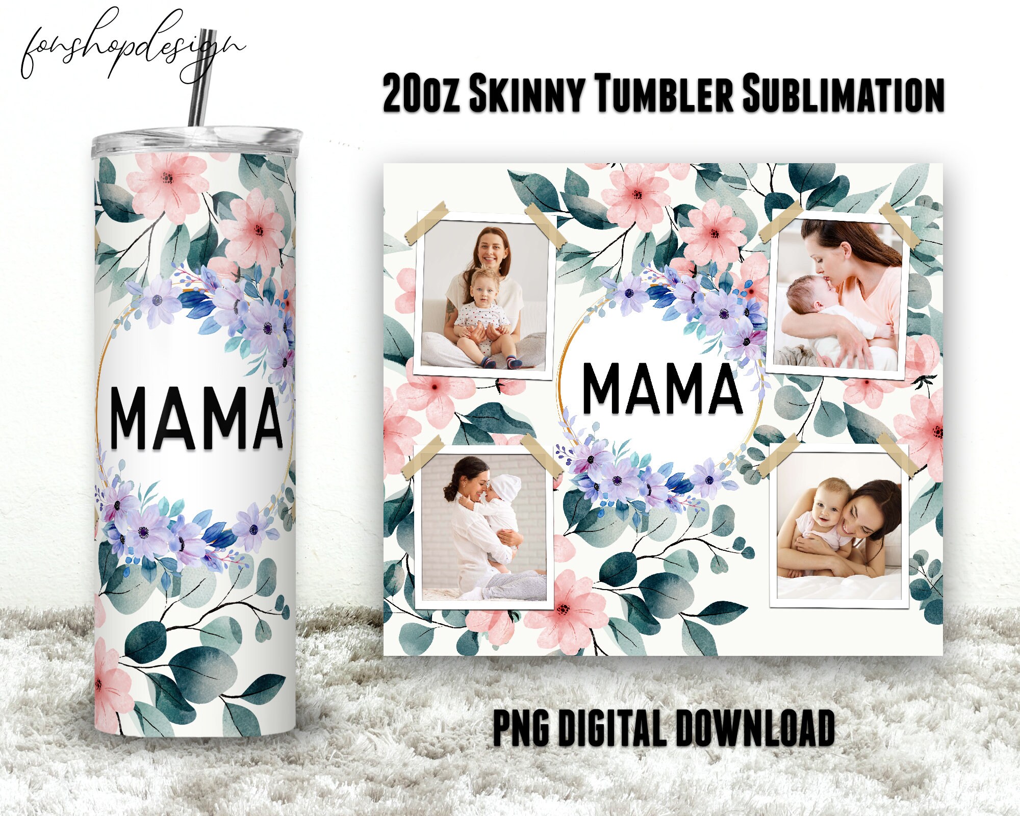 Watercolor Florals Mama Photo Frame Tumbler 20 Oz Tumbler - Etsy