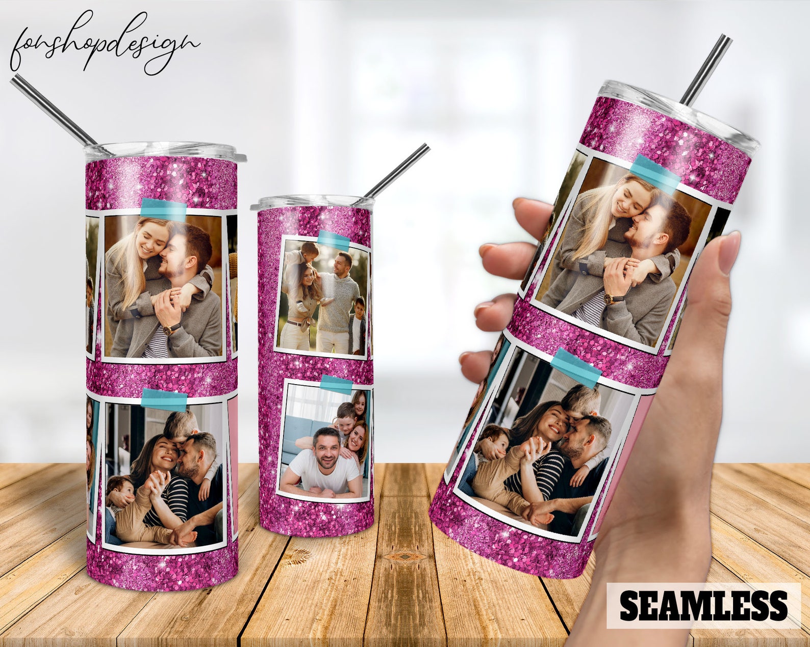 Pink Glitter Photo Frame 20oz Skinny Tapered and Straight - Etsy