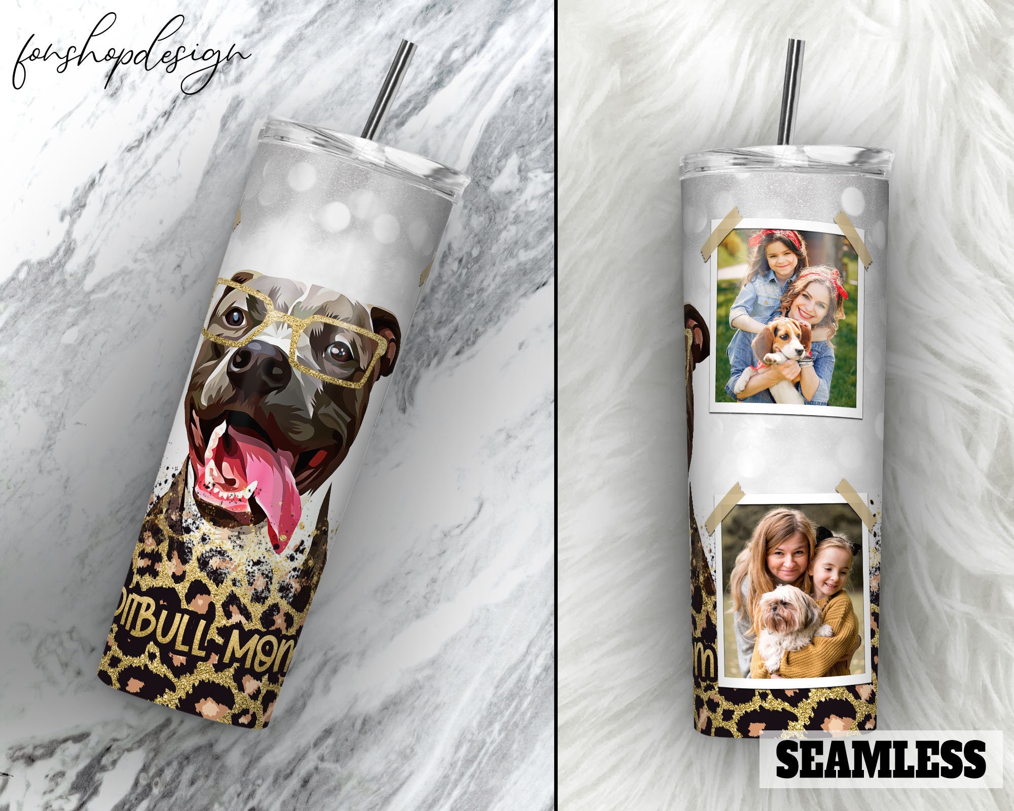 Pitbull Dog Mom Photo Frame 20oz Skinny Tapered & Straight - Etsy