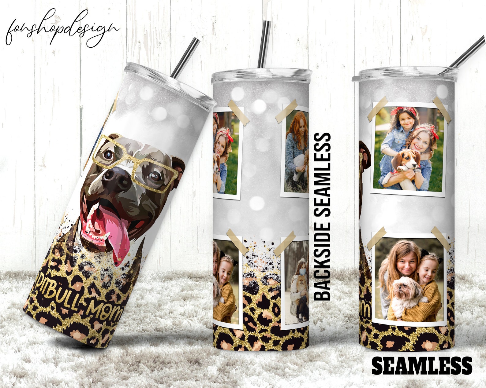 Pitbull Dog Mom Photo Frame 20oz Skinny Tapered & Straight - Etsy