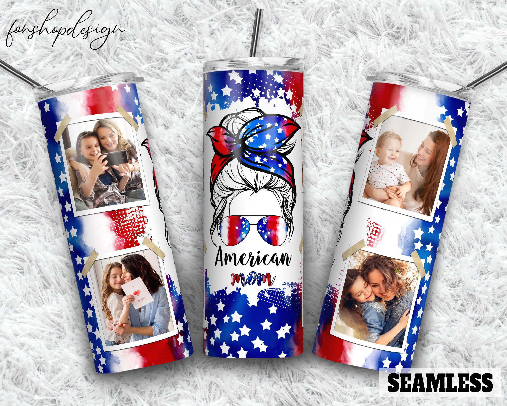 American Mom 4th of July Photo Frame 20oz Skinny Tapered & - Etsy