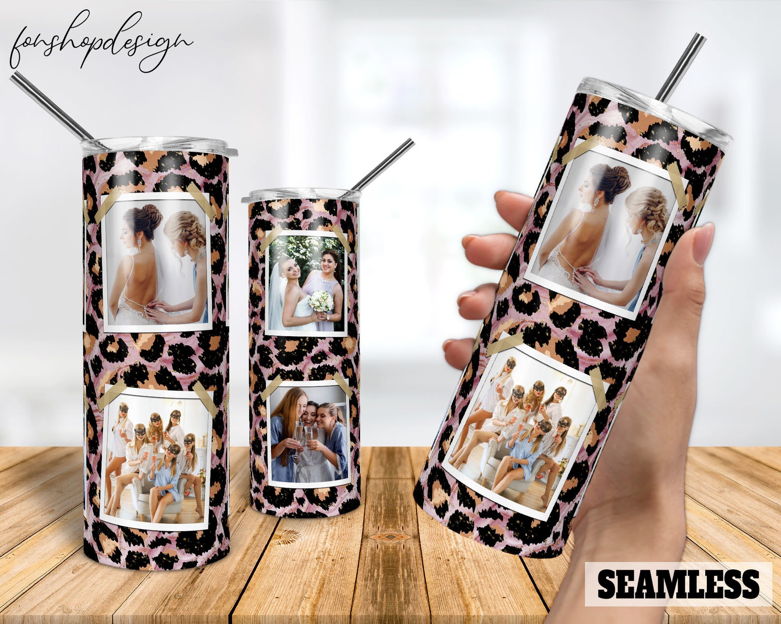 Bridesmaid Leopard Photo Frame 20oz Skinny Tapered & Straight - Etsy