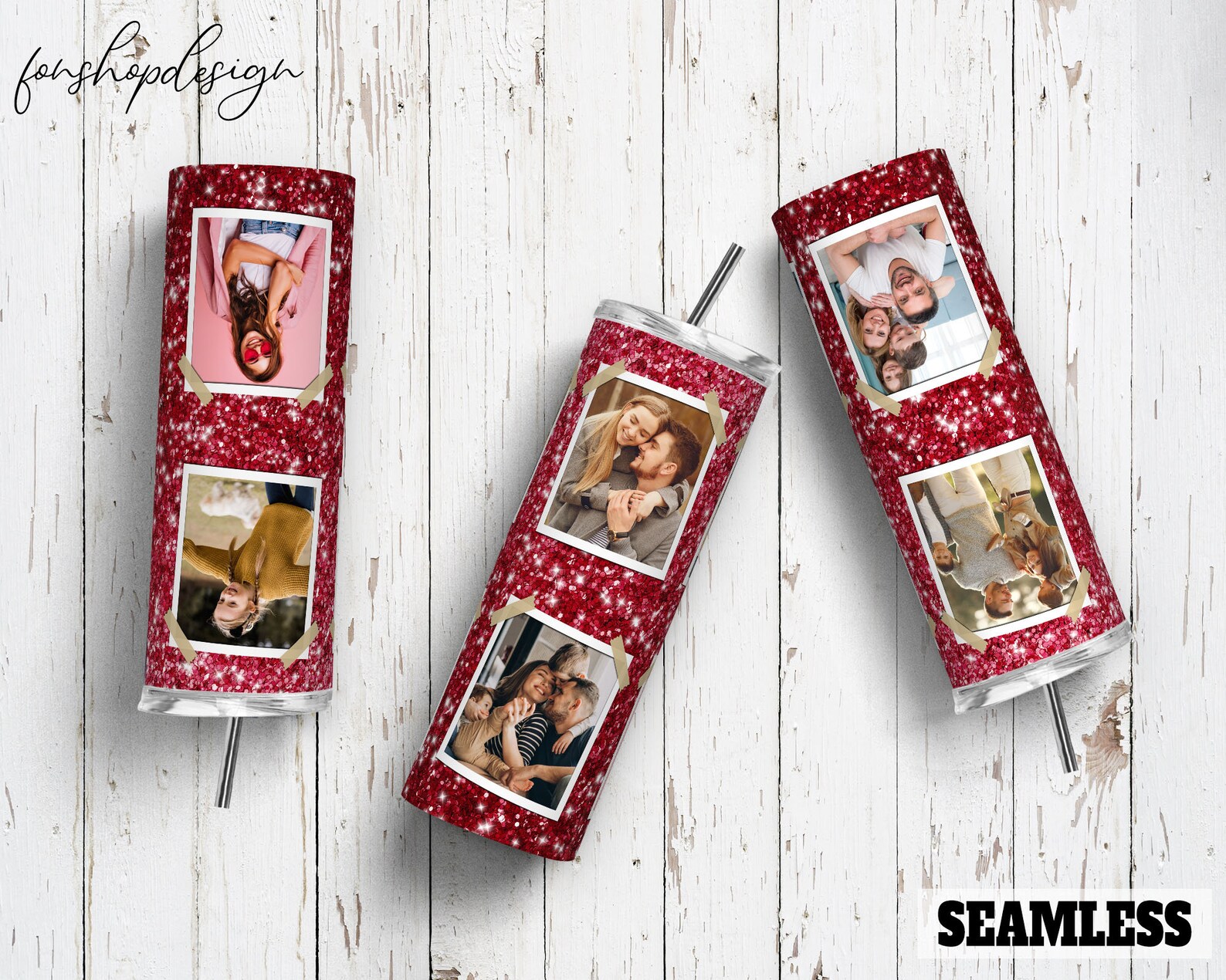 Red Glitter Photo Frame 20oz Skinny Tapered & Straight Tumbler - Etsy