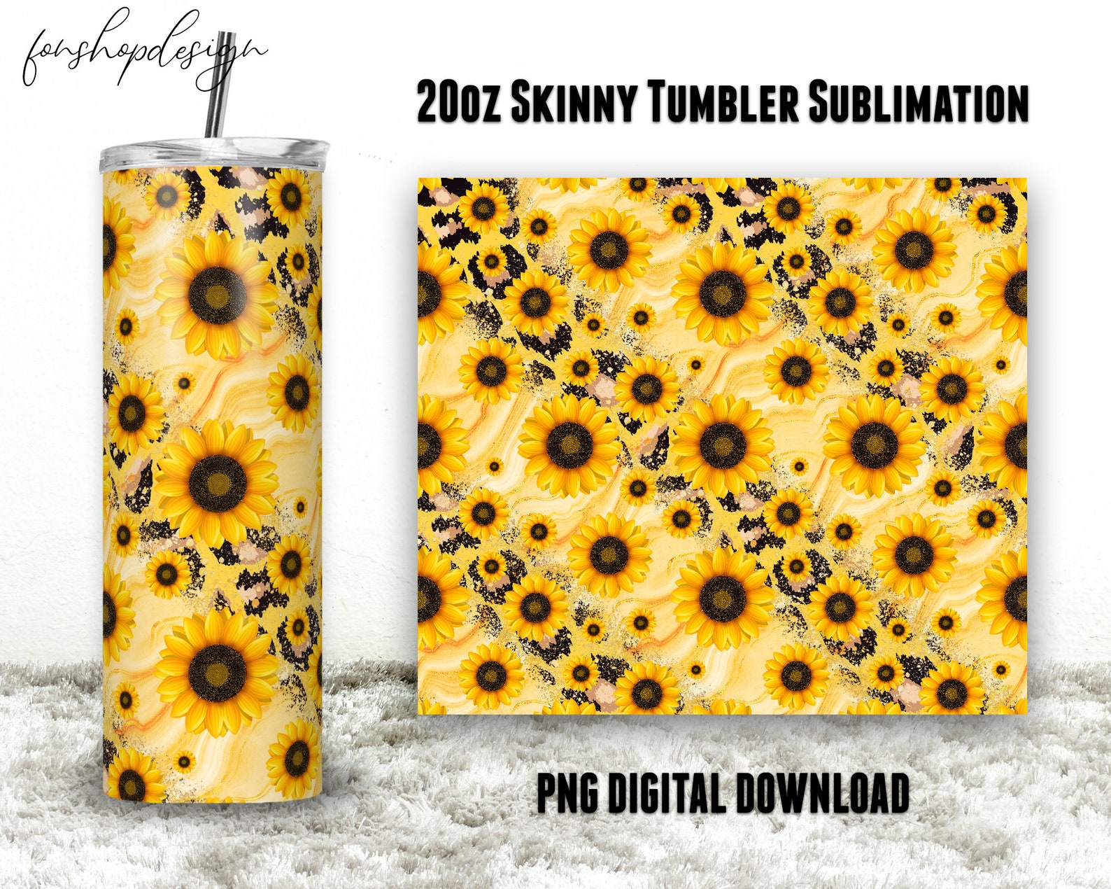 Sunflowers Marble Leopard Print Seamless 20oz Skinny Tapered & - Etsy