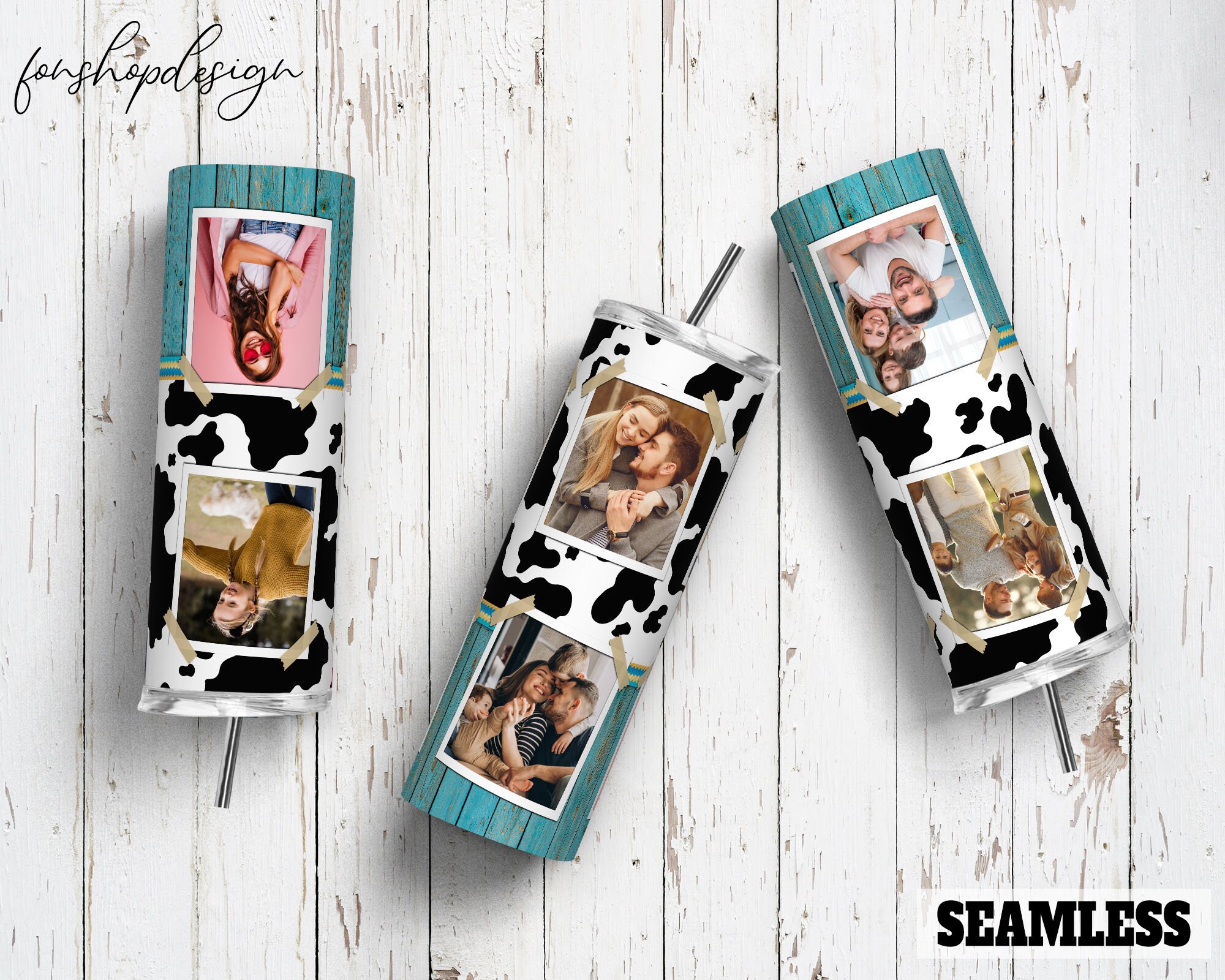 Cow Wood Print Farm Animals Photo Frame 20oz Skinny Tapered & Straight ...