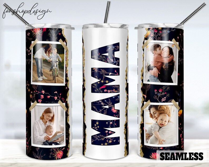 Mama Floral Mom Photo Frame 20oz Skinny Tapered & Straight - Etsy