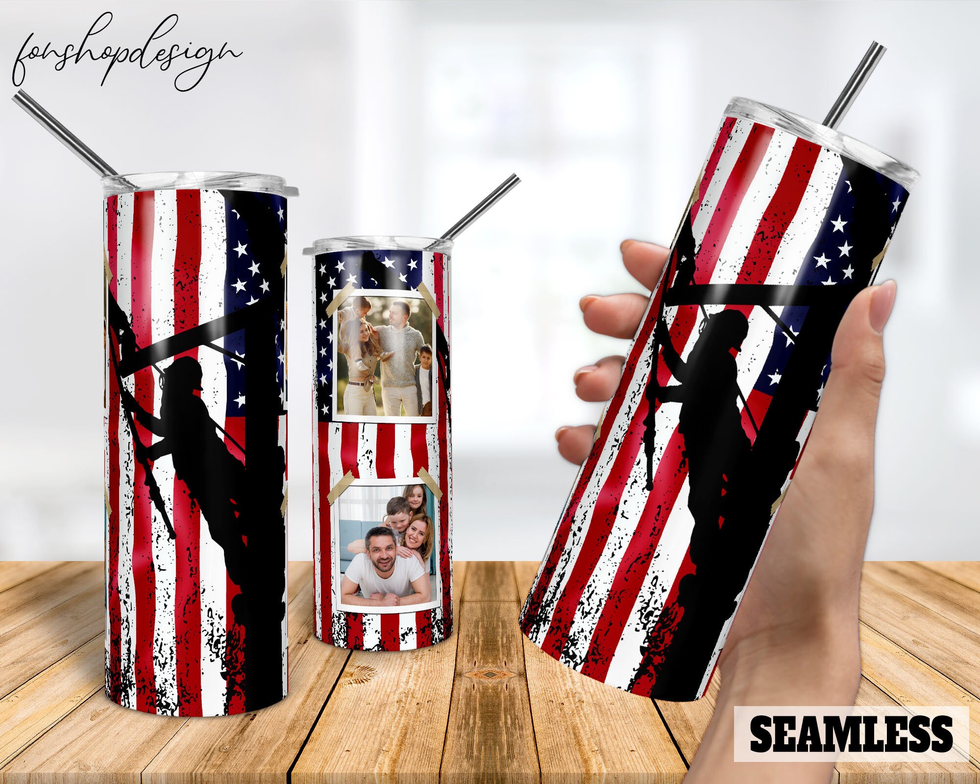 American Flag Lineman Photo Frame 20oz Skinny Tapered & - Etsy