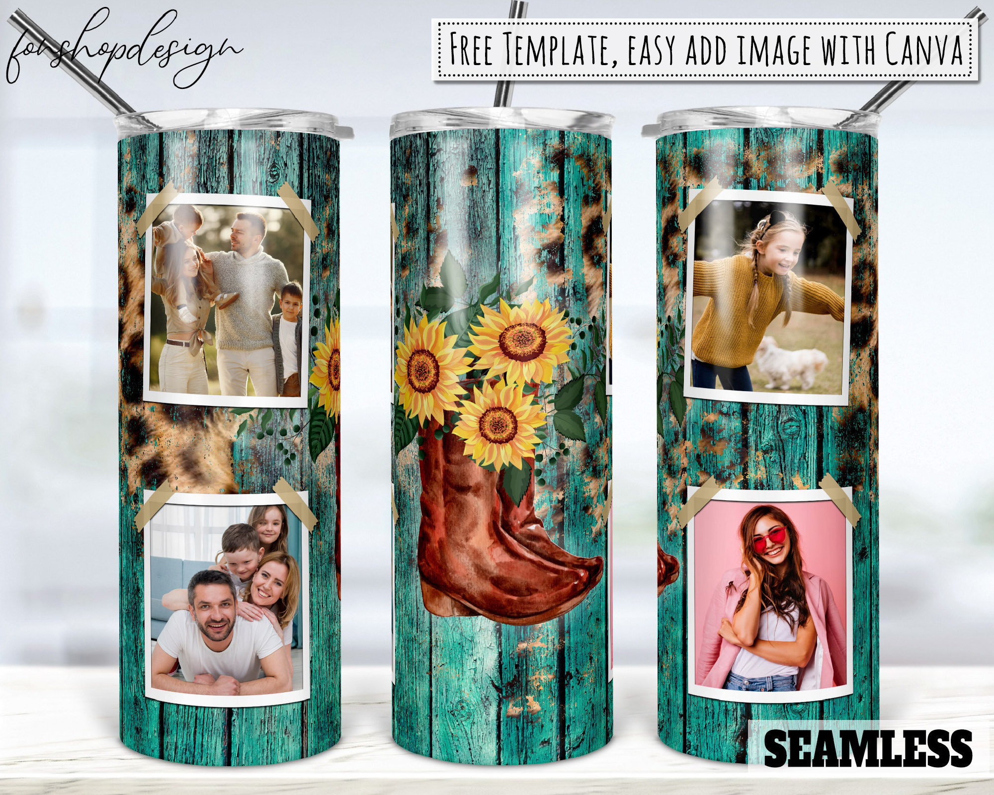 Wood Leopard Cowboy Boots Sunflower Photo Frame 20oz Skinny - Etsy