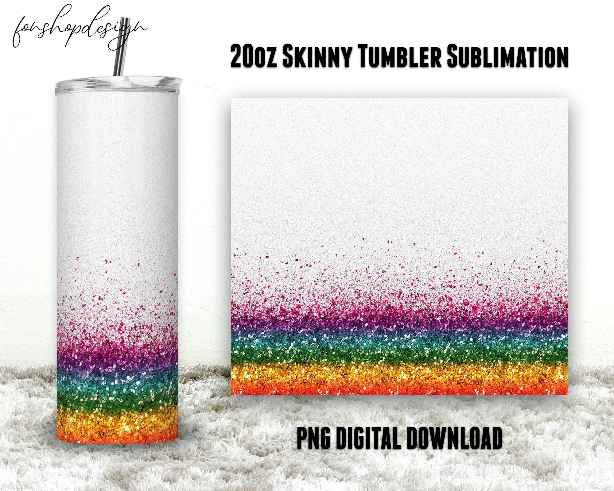 Glitter Confetti Rainbow Seamless 20oz Skinny Tapered & - Etsy